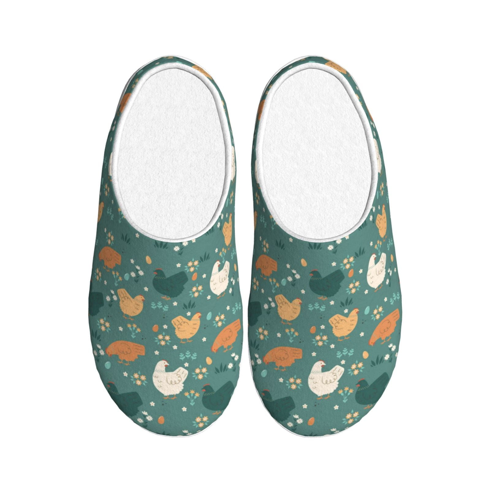 Easygdp Flowe Rooster Slippers for Women Mens Winter Warm Home Slippers ...
