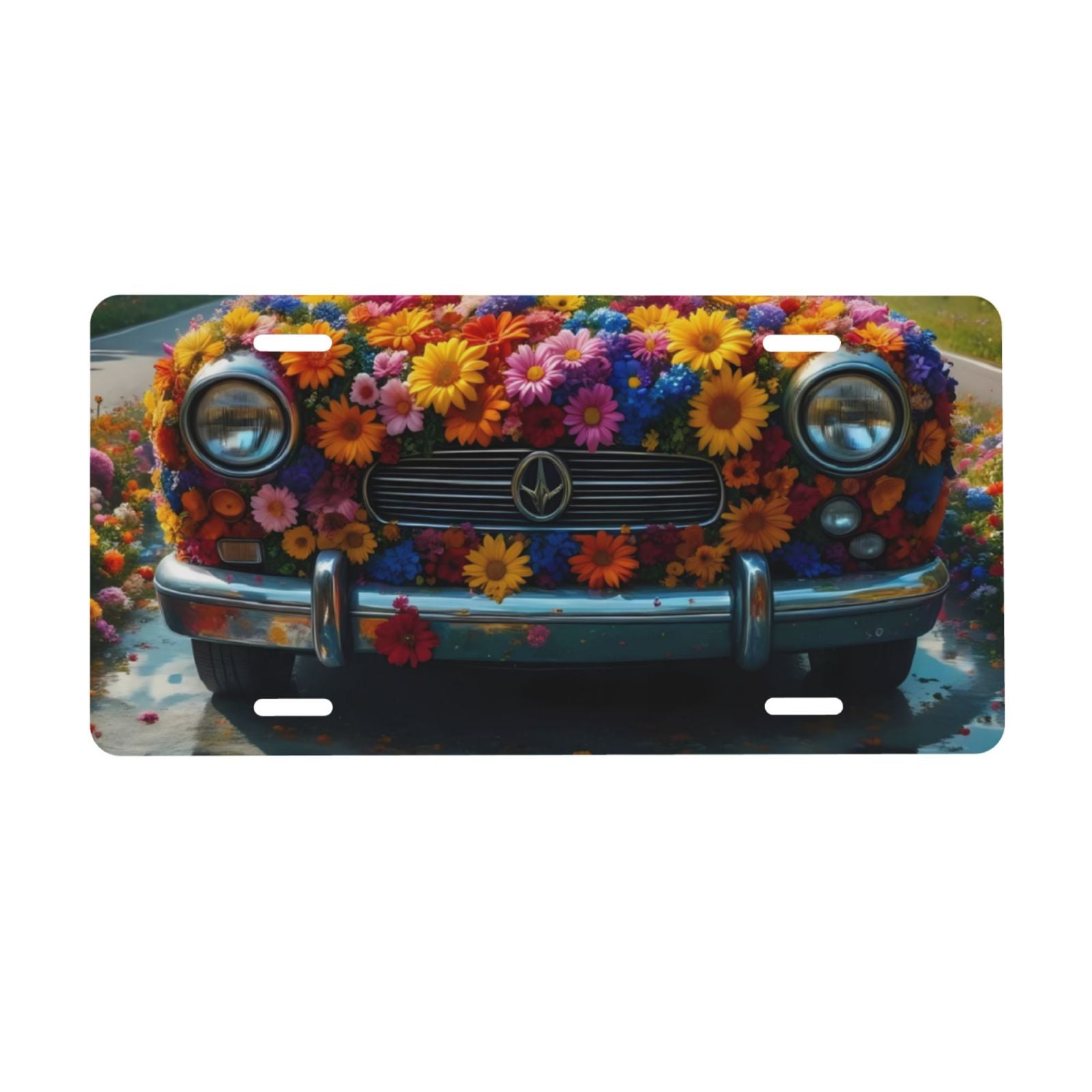 Easygdp Flower Covered Vintage Car License Plate Car Front License ...
