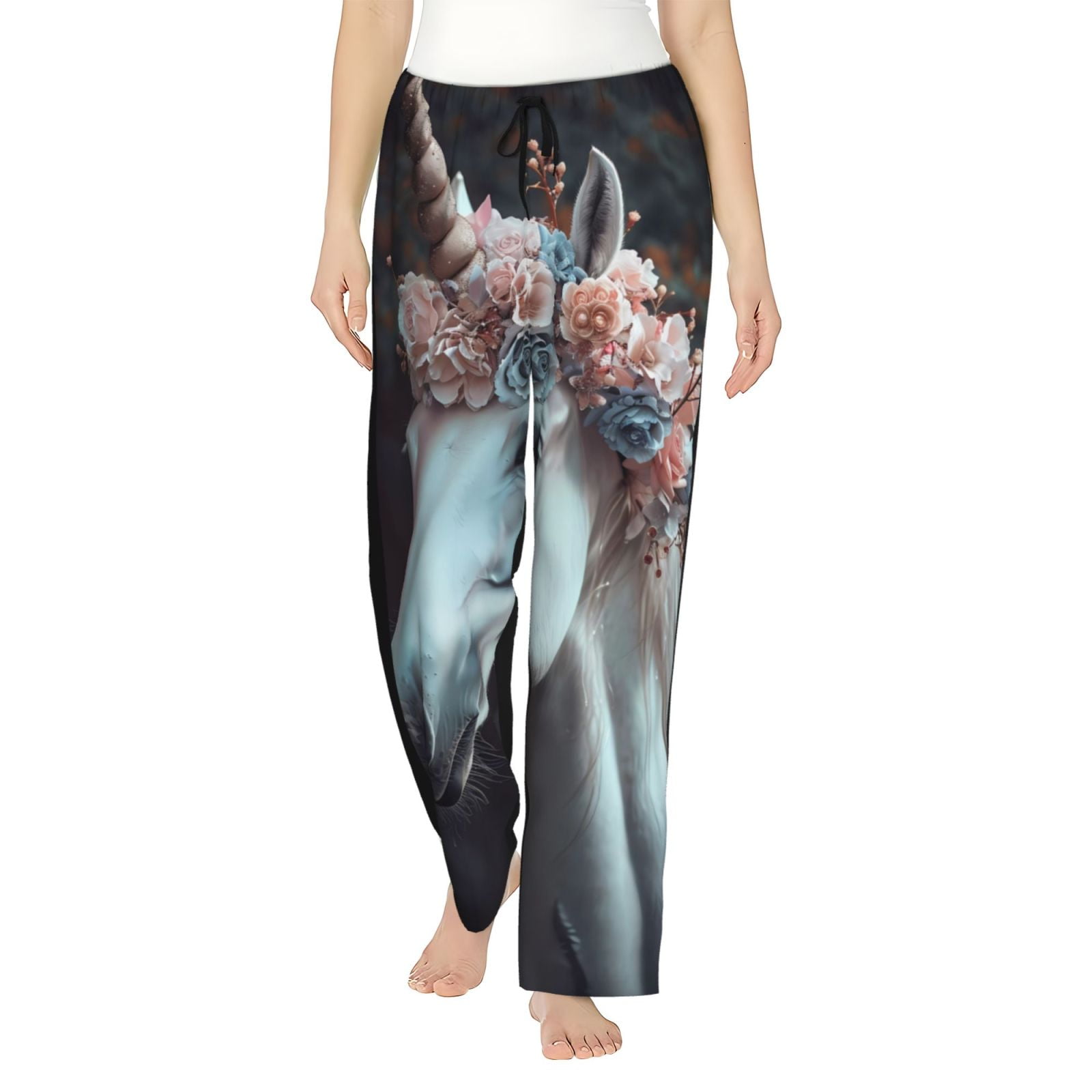 Easygdp Flower Crown White Horse Women's Drawstring Pajama Pants | Lounge Joggers Sweatpants ...