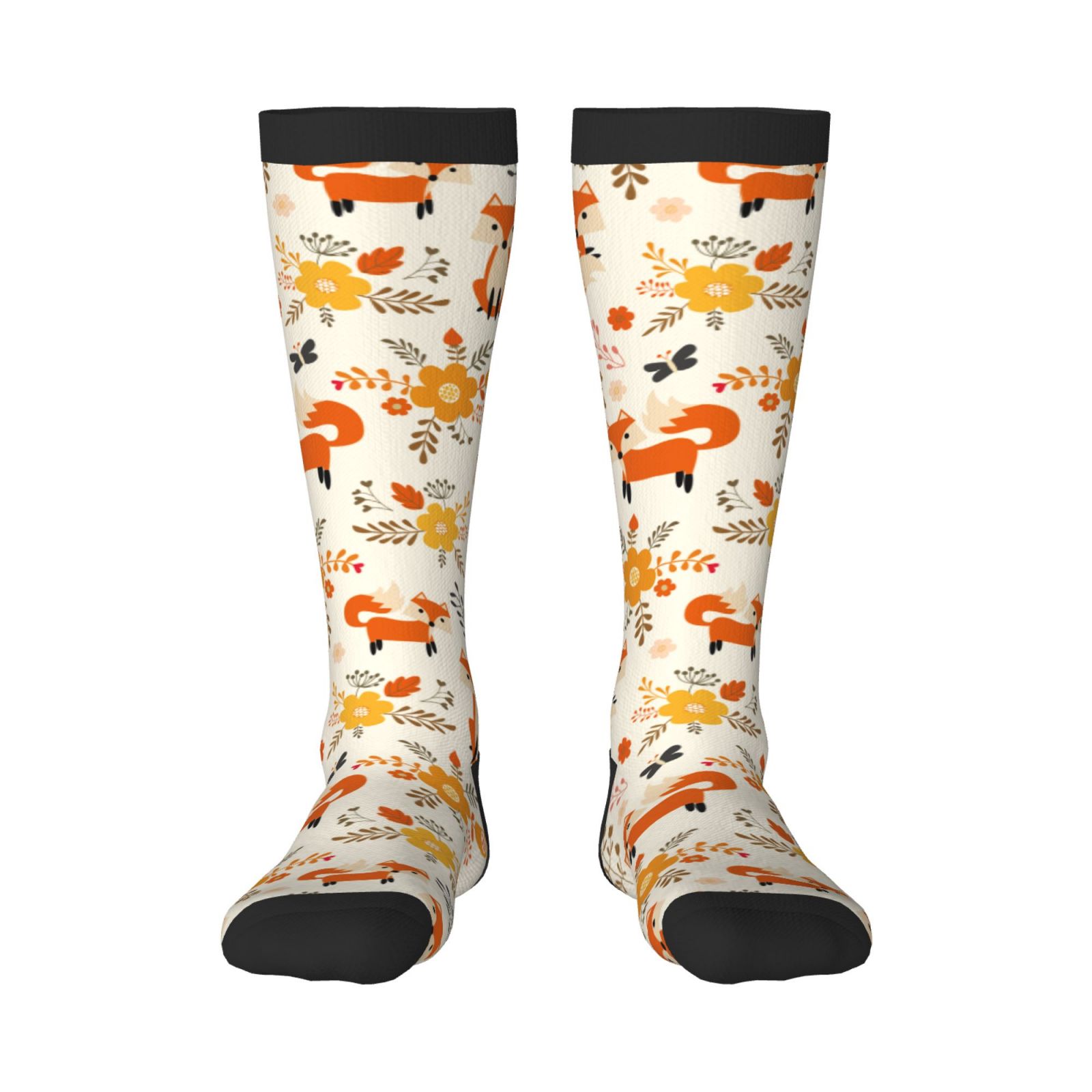 Easygdp Flower Fox Soccer Socks Sport Knee High Socks Calf Compression ...