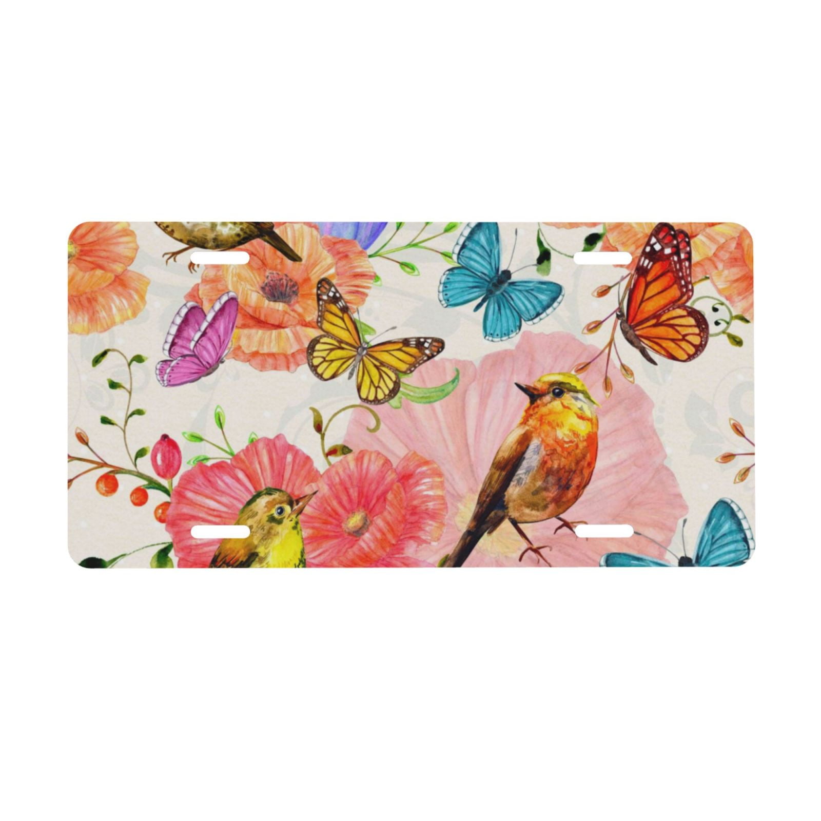 Easygdp Flowers And Birds Watercolor License Plate Car Front License ...