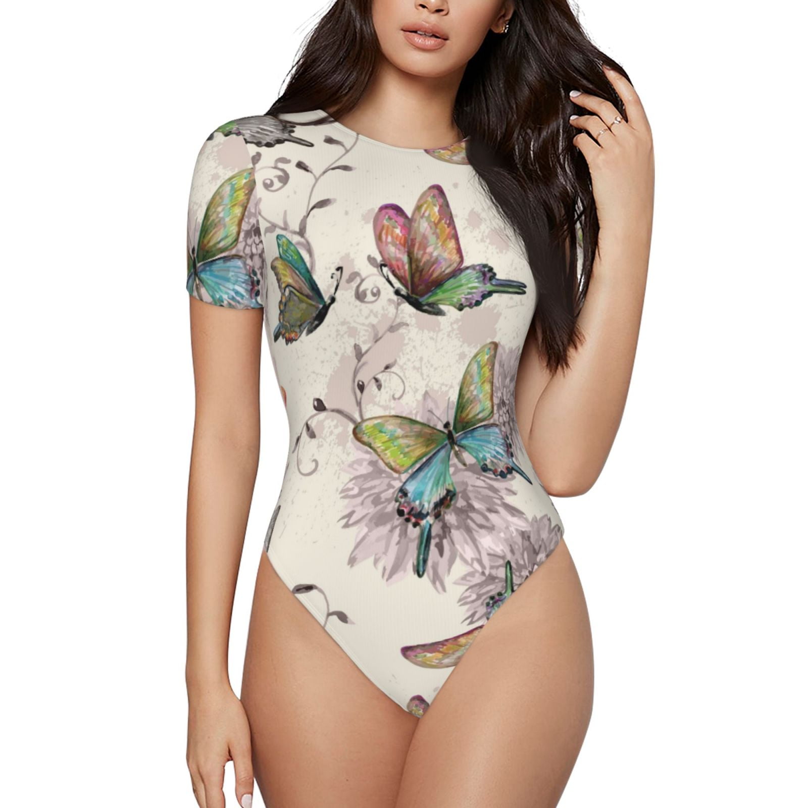 Easygdp Flying Butterflies 1 Womens One Piece Swimsuit Slim Fit Crew