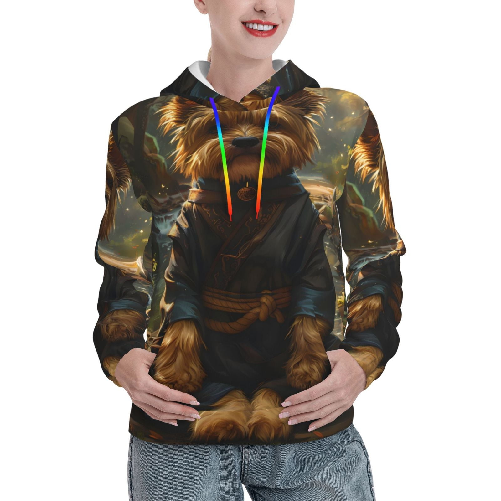 Easygdp Forest Creek Cute Dog Womens Casual Hoodies Sweatshirts Long Sleeve Pullover Fall ...