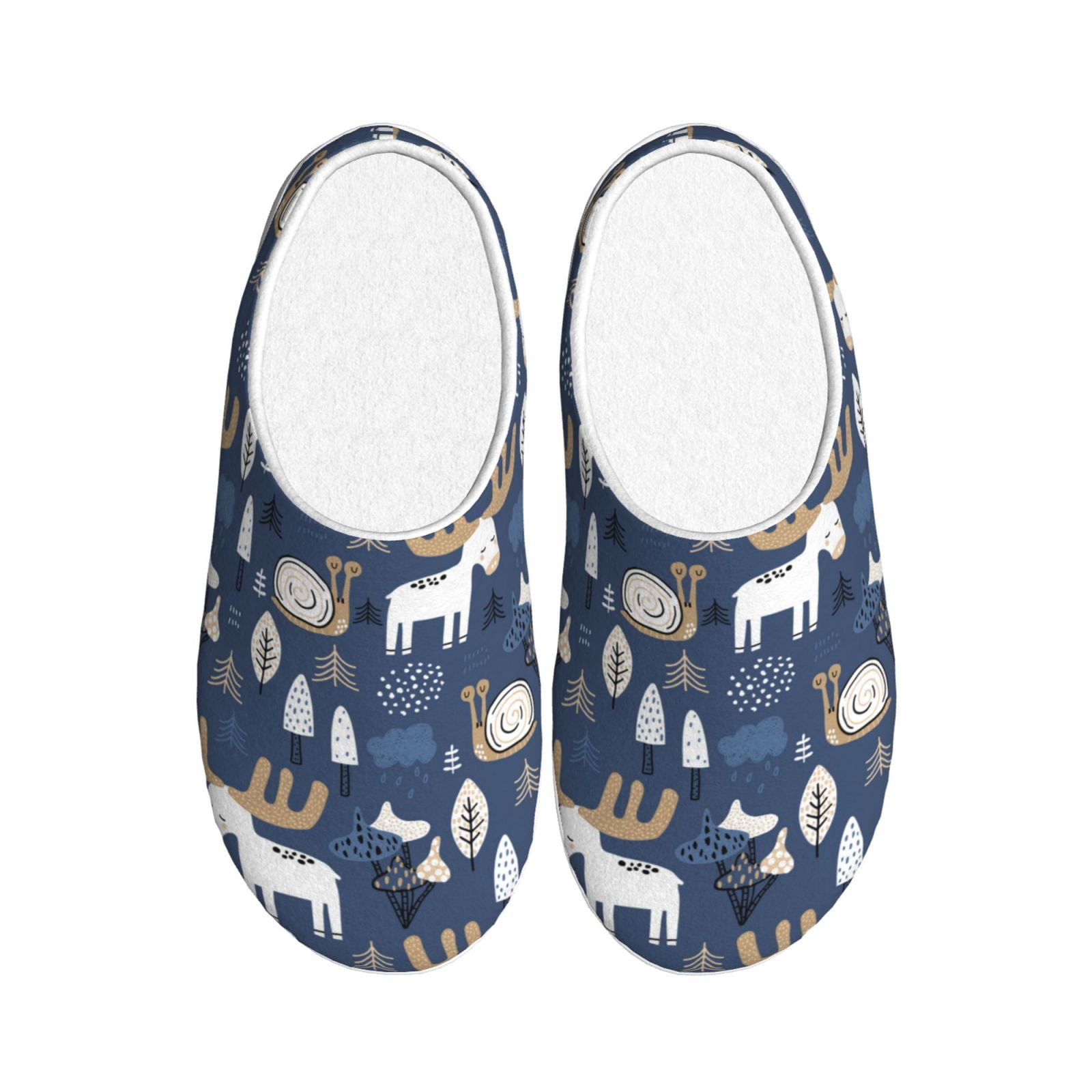 Easygdp Forest Elk Slippers for Women Mens Winter Warm Home Slippers ...