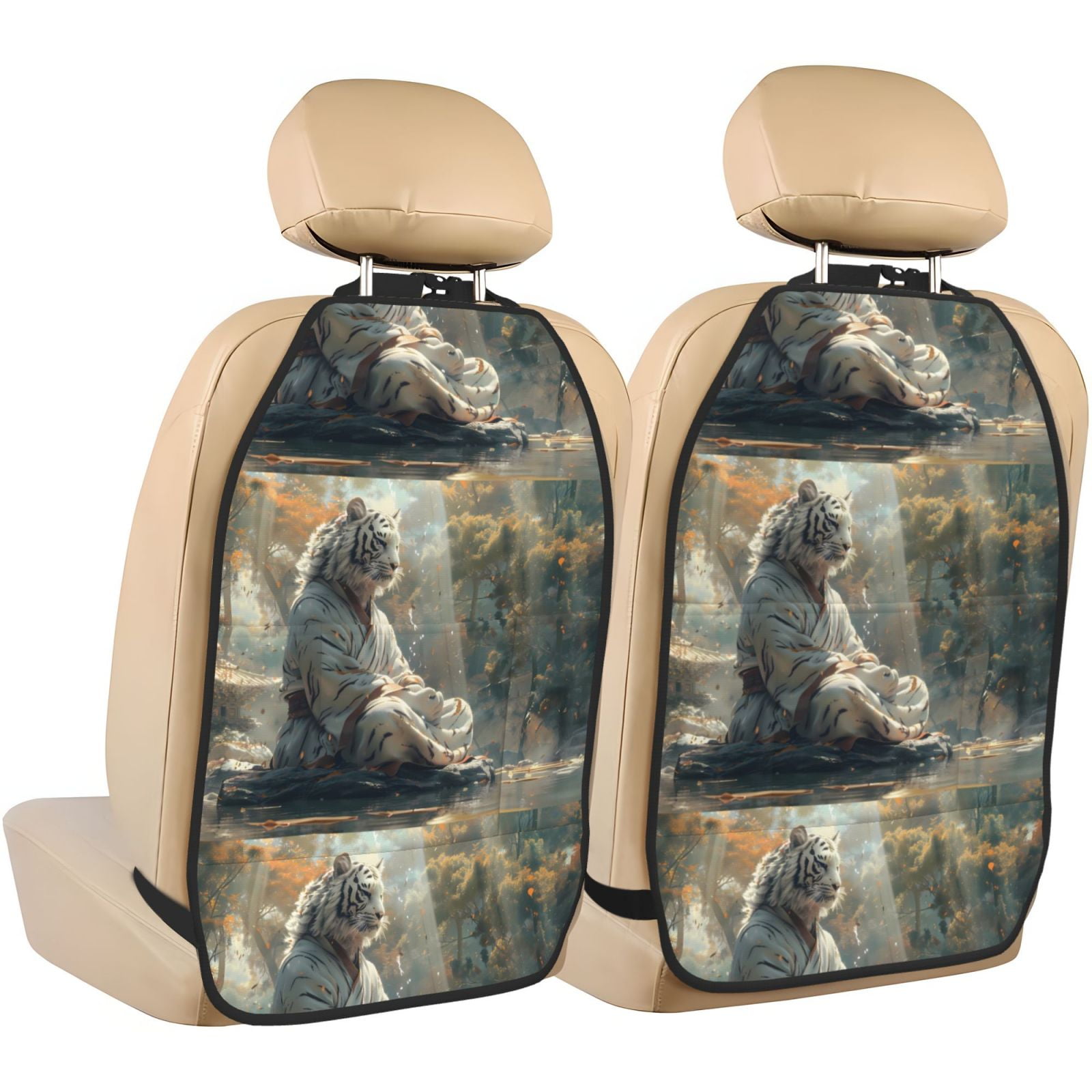 Easygdp Forest Meditating White Tiger Car Kick Mat Seat Cover 2 Pcs ...