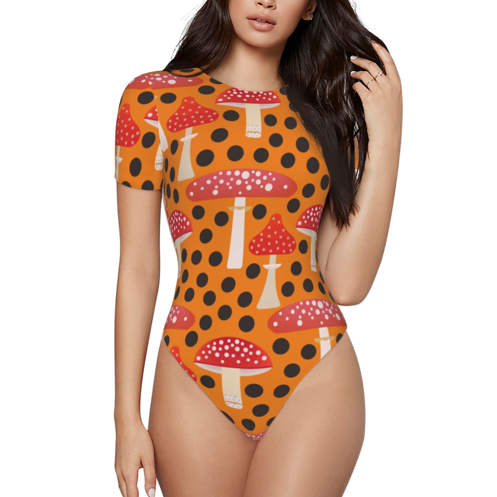 Easygdp Forest Mushrooms Womens One Piece Swimsuit Slim Fit Crew Neck