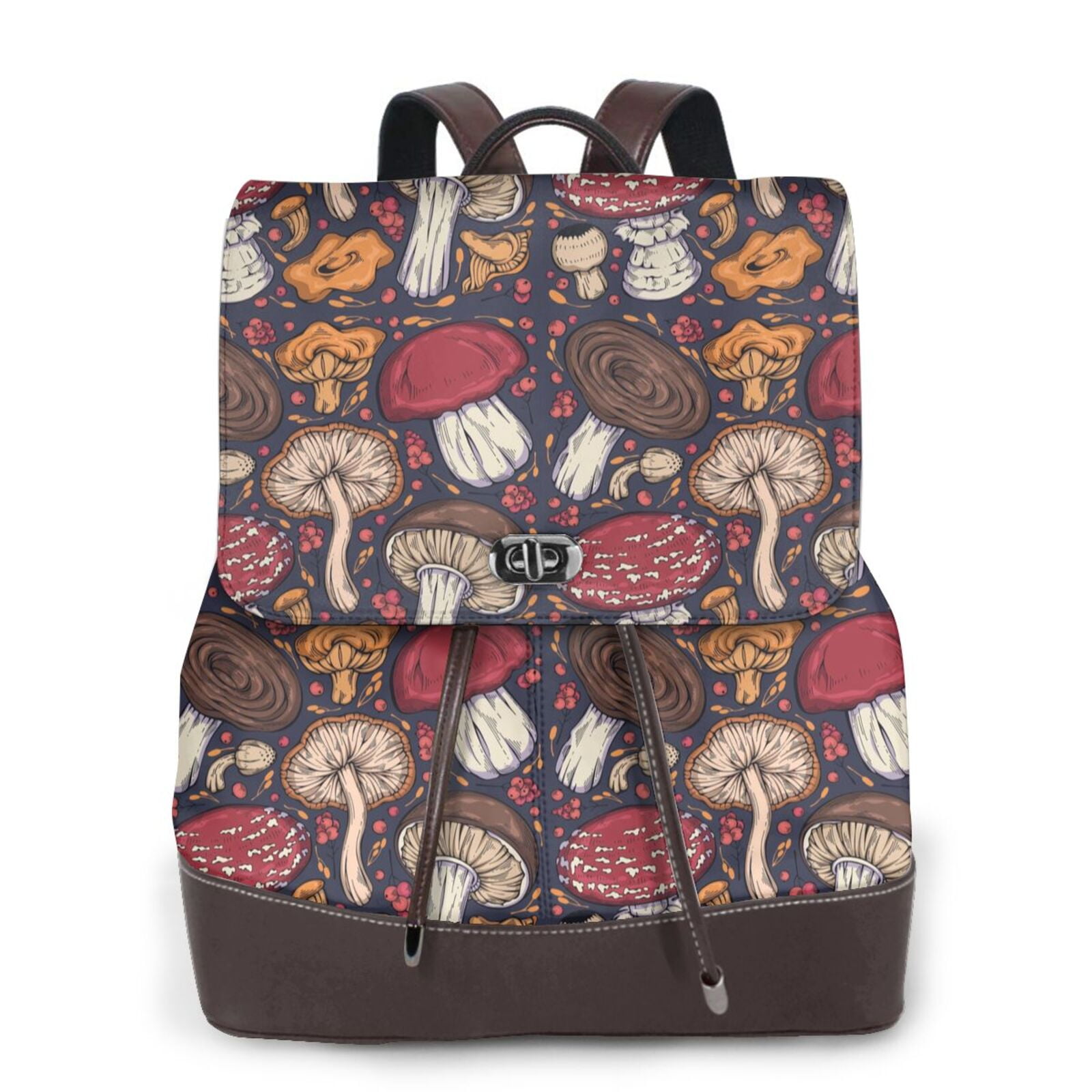 Easygdp Forest Wild Mushroom Leather Backpack Purse Ladies Shoulder Bag ...