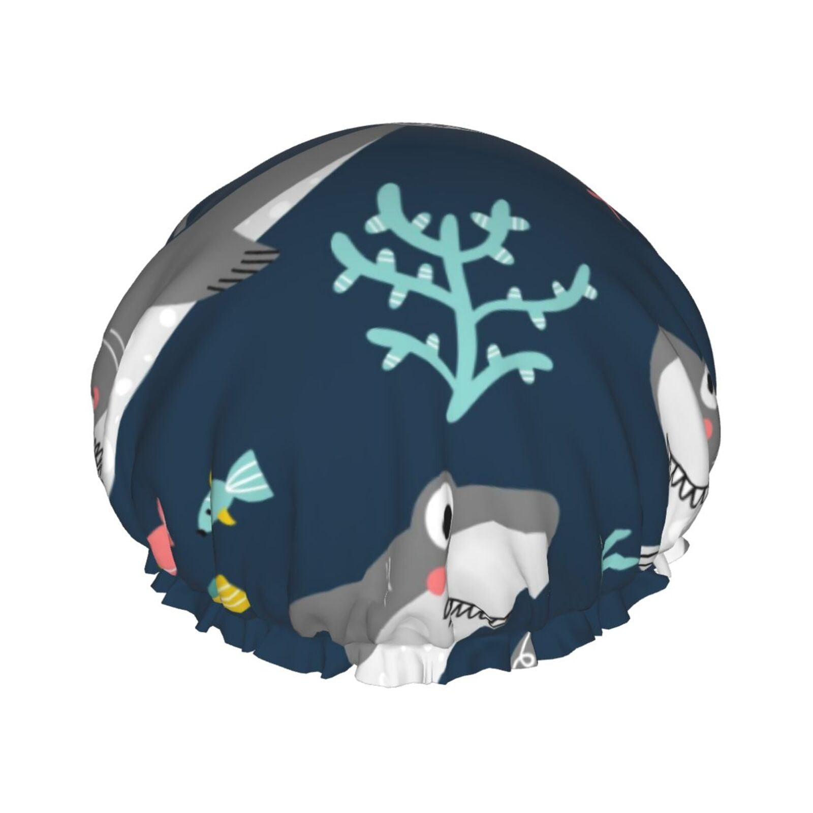 Easygdp Friendly Smiling Sharks Shower Caps for Women, Double ...
