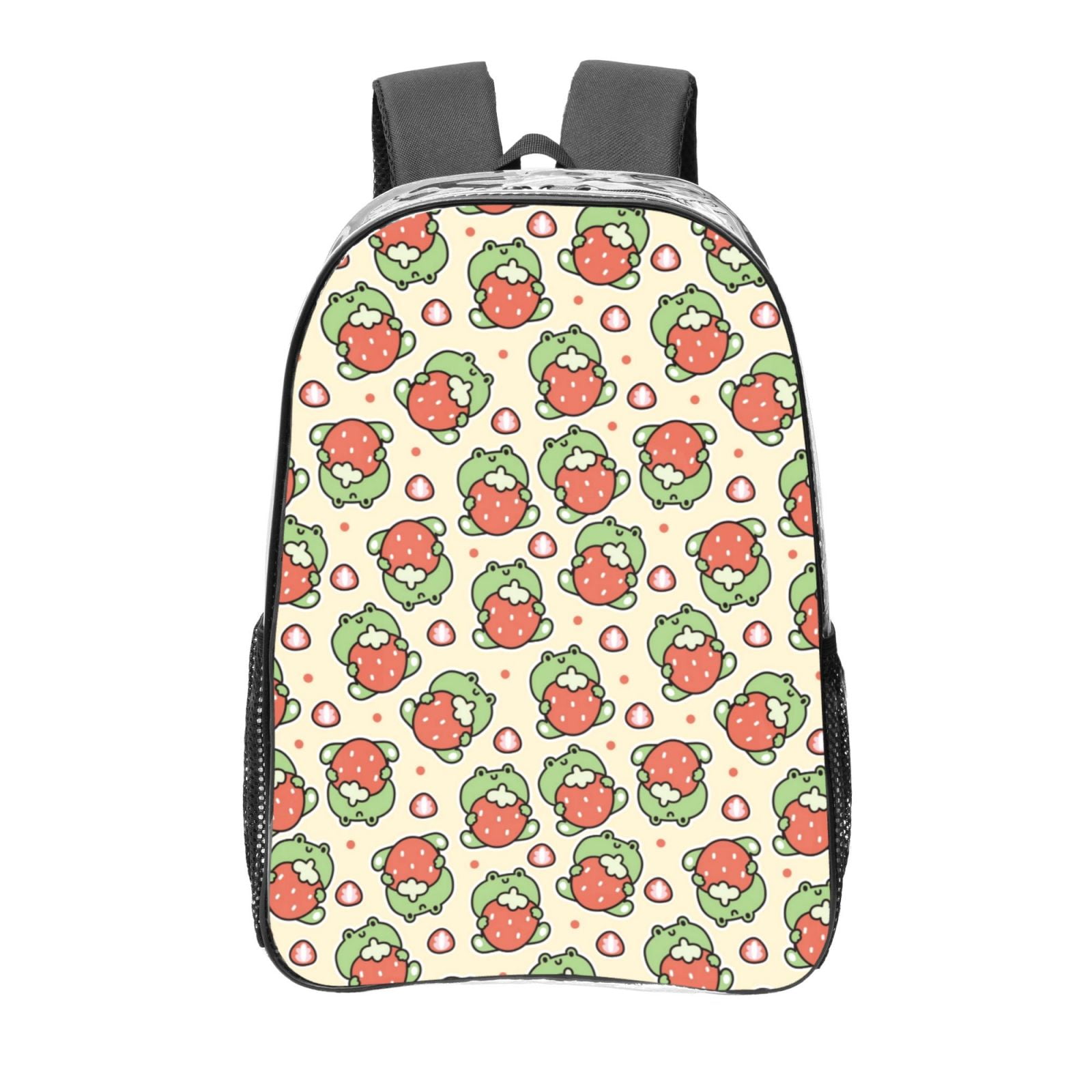 Easygdp Frog Hold Strawberry Clear Backpack, Transparent Bookbag for ...