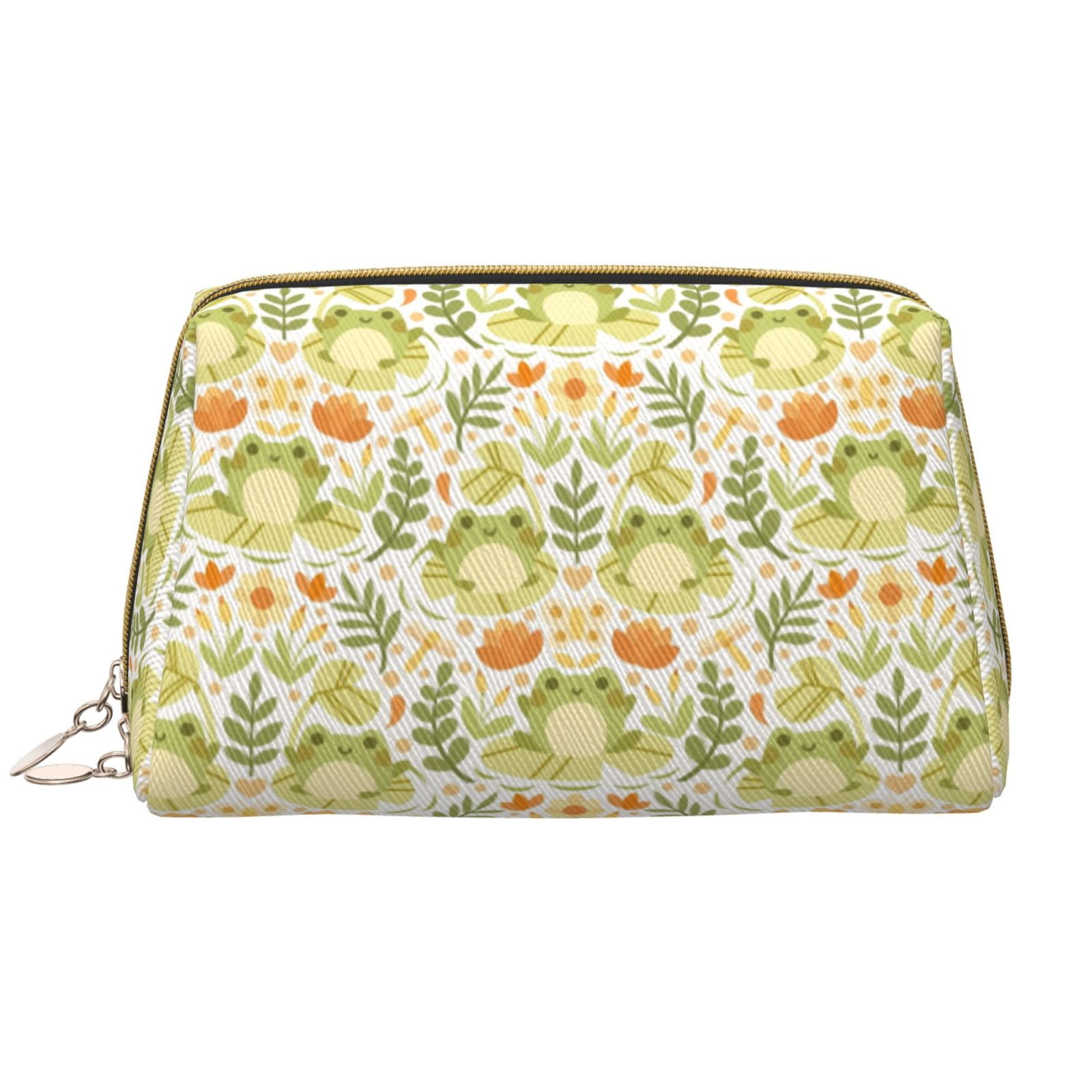 Easygdp Frogs And Botanical Leather Makeup Bag Zipper Pouch Travel ...