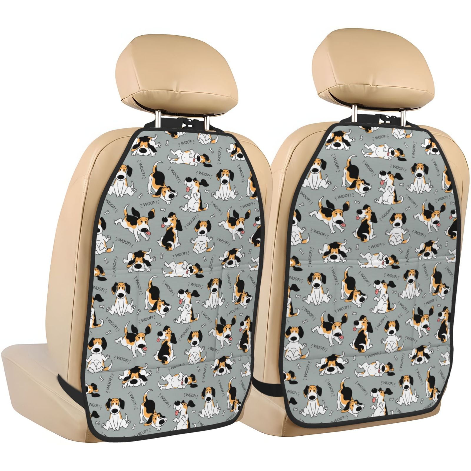 Easygdp Funny Beagle Active Dog Car Kick Mat Seat Cover 2 Pcs Anti-Kick ...