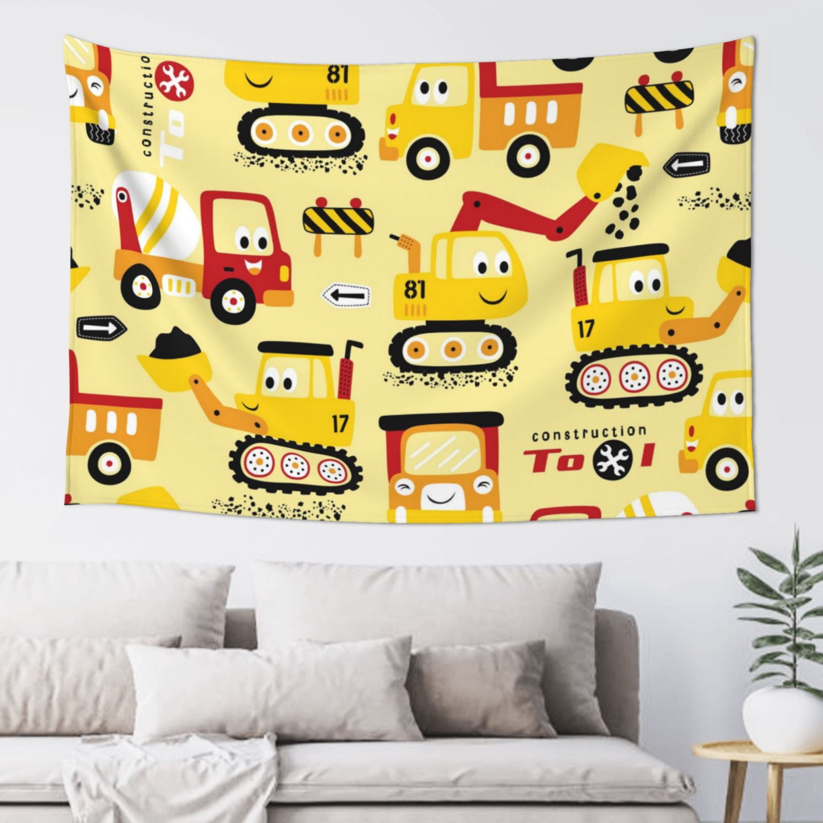 Easygdp Funny Construction Vehicles Tapestry Wall Hanging, Wall ...