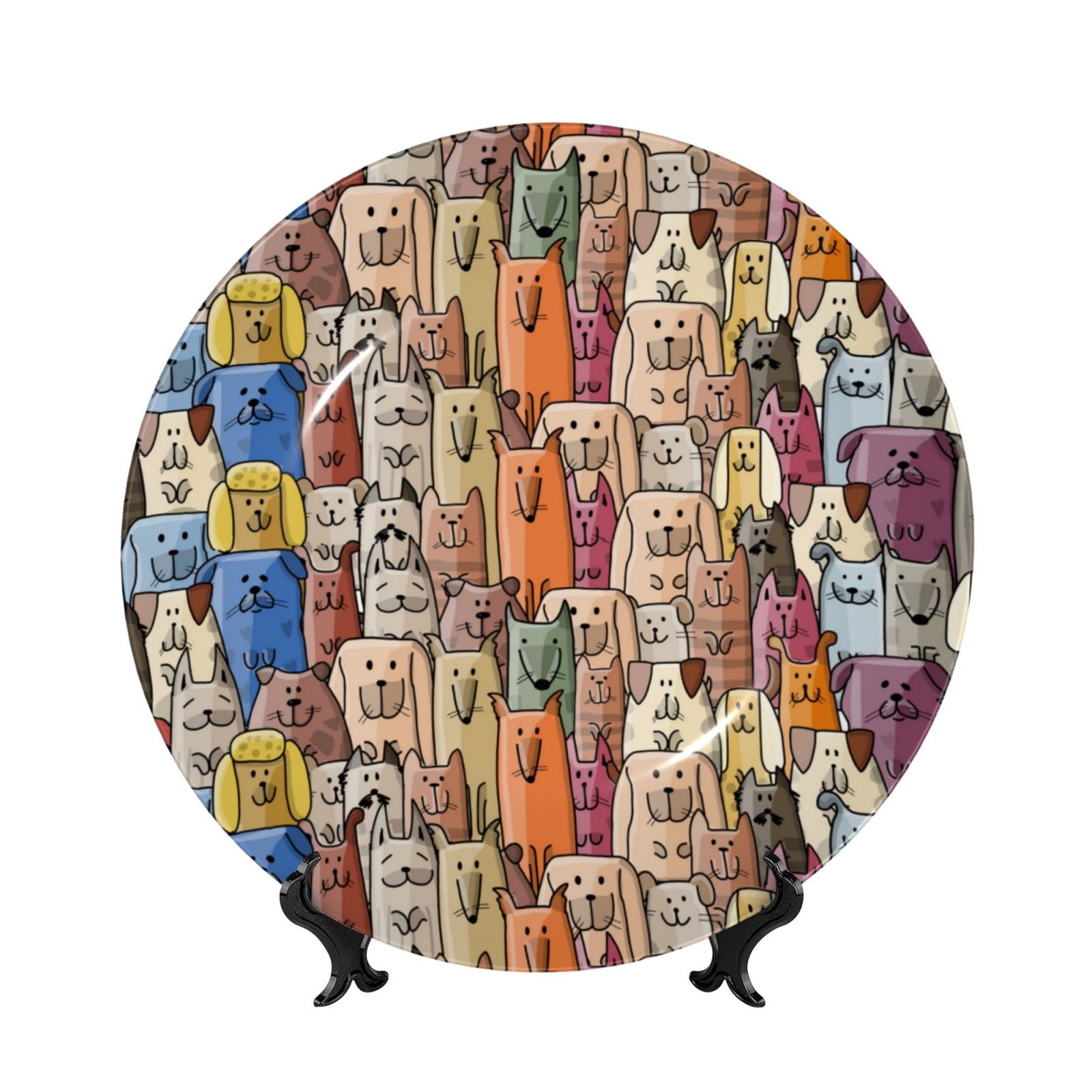 Easygdp Funny Dogs Family Bone China Decorative Plate Ceramic Dinner ...