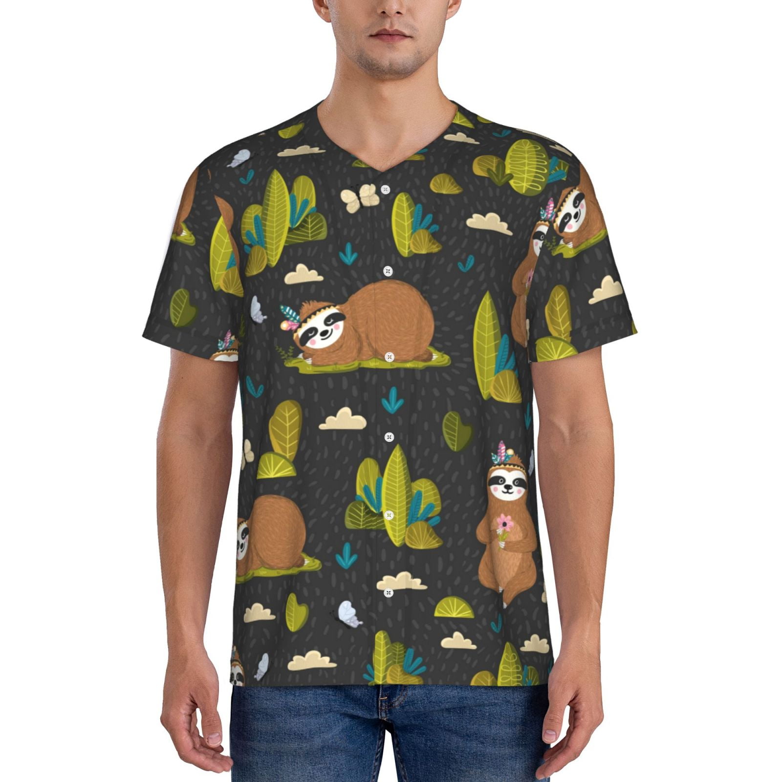 Easygdp Funny Sloths In The Forest Mens T-Shirts Baseball Vintage ...