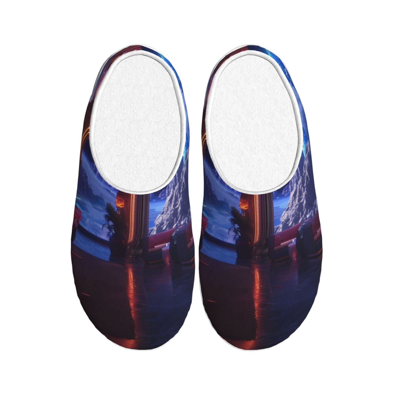 Easygdp Futuristic Bar Space View Slippers for Women Mens Winter Warm ...
