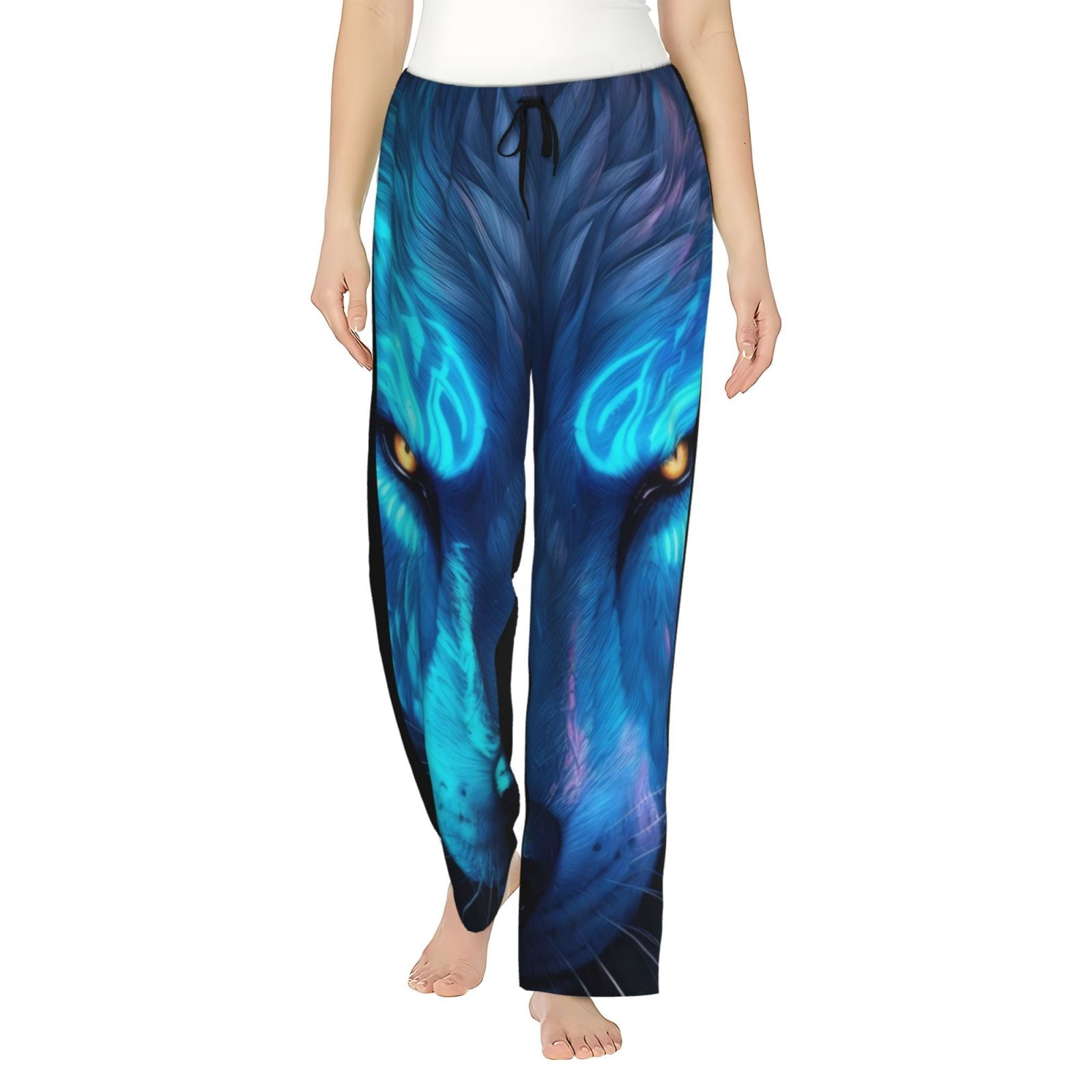 Easygdp Futuristic Blue Light Wolf Women's Drawstring Pajama Pants ...
