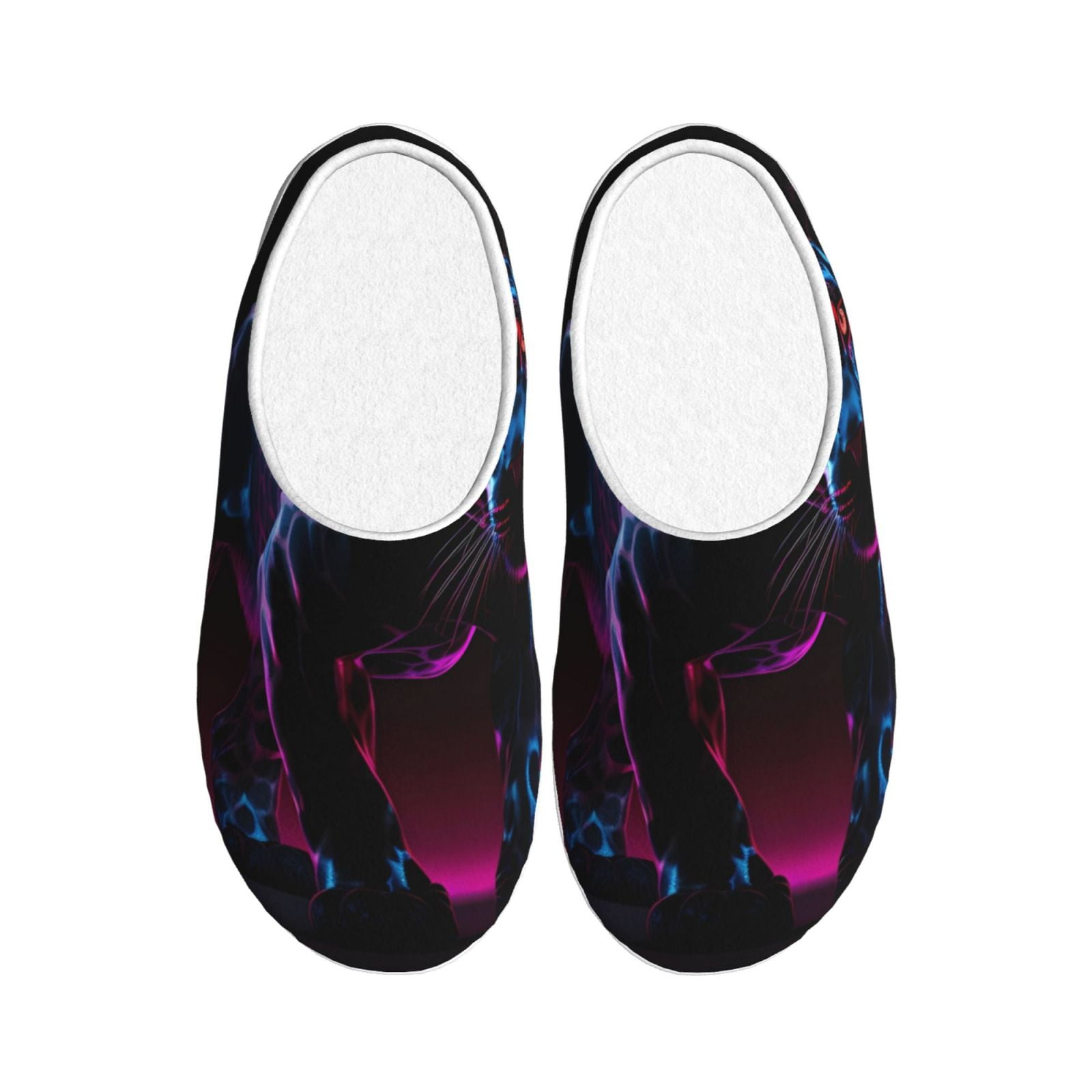 Easygdp Futuristic Purple Panther Slippers for Women Mens Winter Warm ...