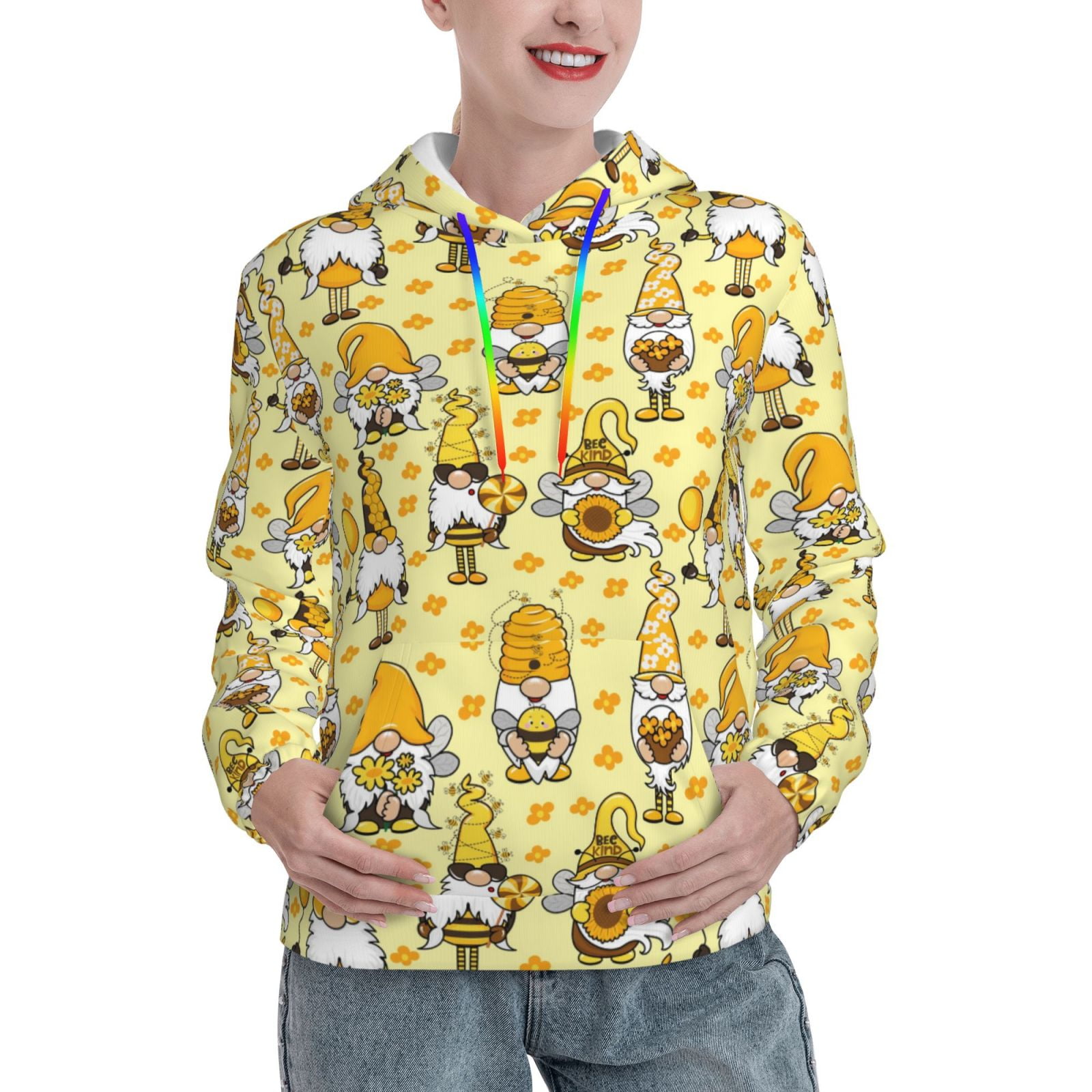 Easygdp Garden Honeybee Gnomes Womens Casual Hoodies Sweatshirts Long Sleeve Pullover Fall ...