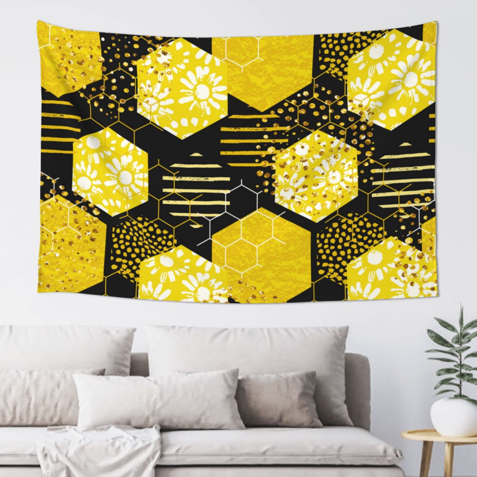 Easygdp Geometric Pattern with Bee Tapestry Wall Hanging, Wall ...
