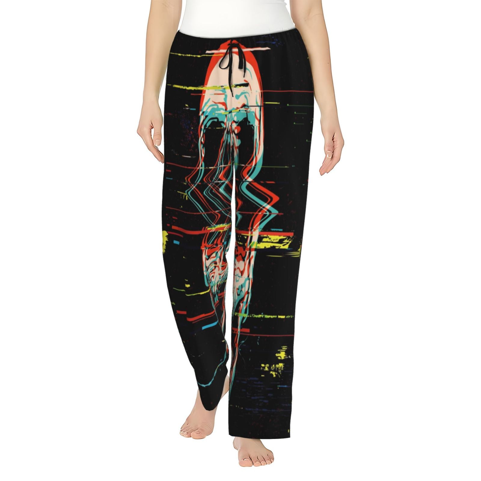 Easygdp Glitch Screaming Skull Women's Drawstring Pajama Pants | Lounge ...