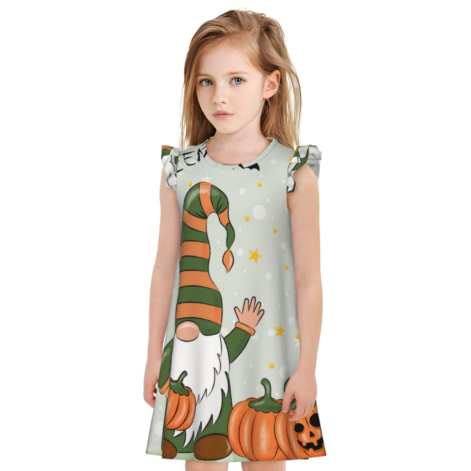 Easygdp Gnome Holding A Pumpkin Girls Pajamas Dress, Princess Nightgown ...