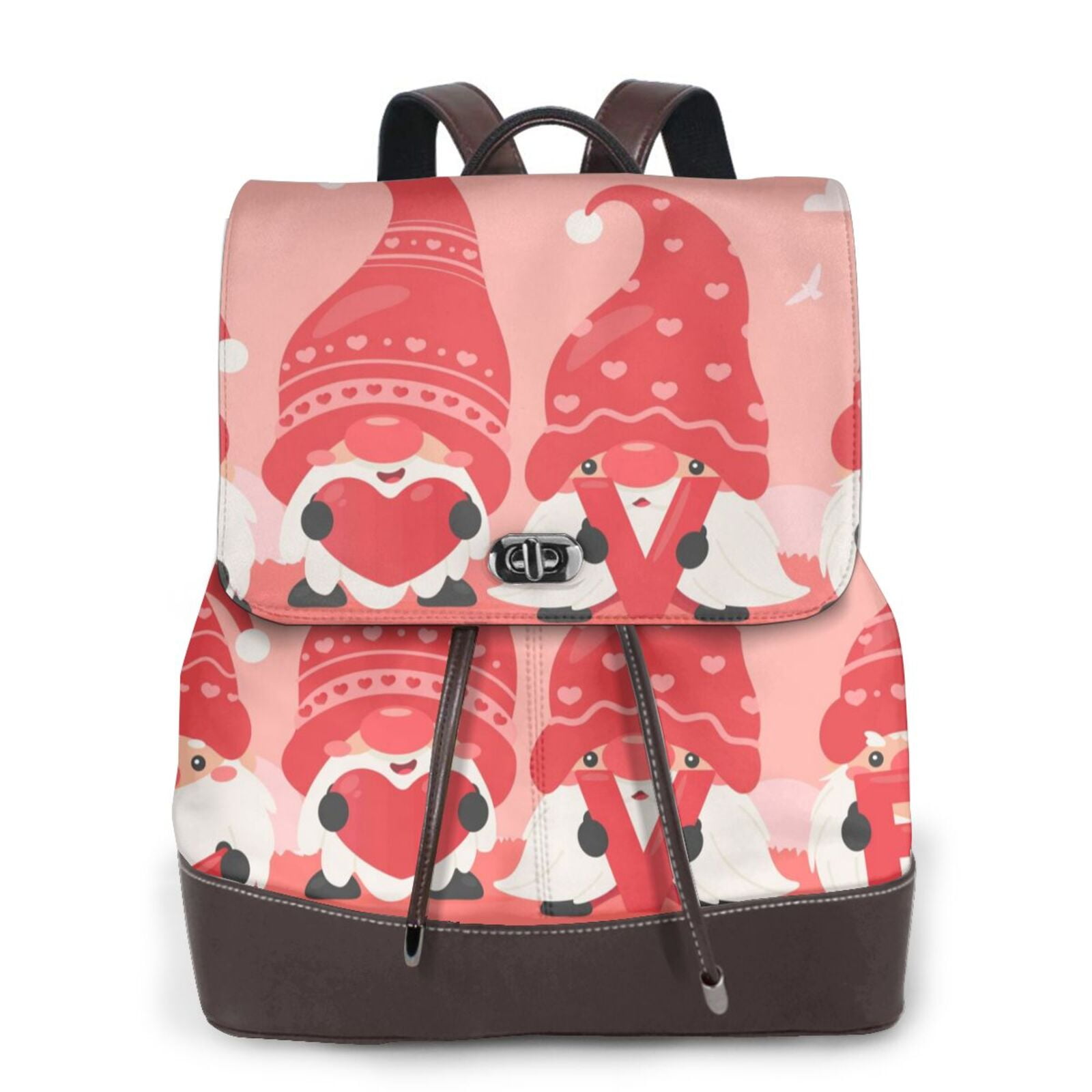 Easygdp Gnomes Hold The Letters LOVE Leather Backpack Purse Ladies Shoulder Bag Fashion Work ...