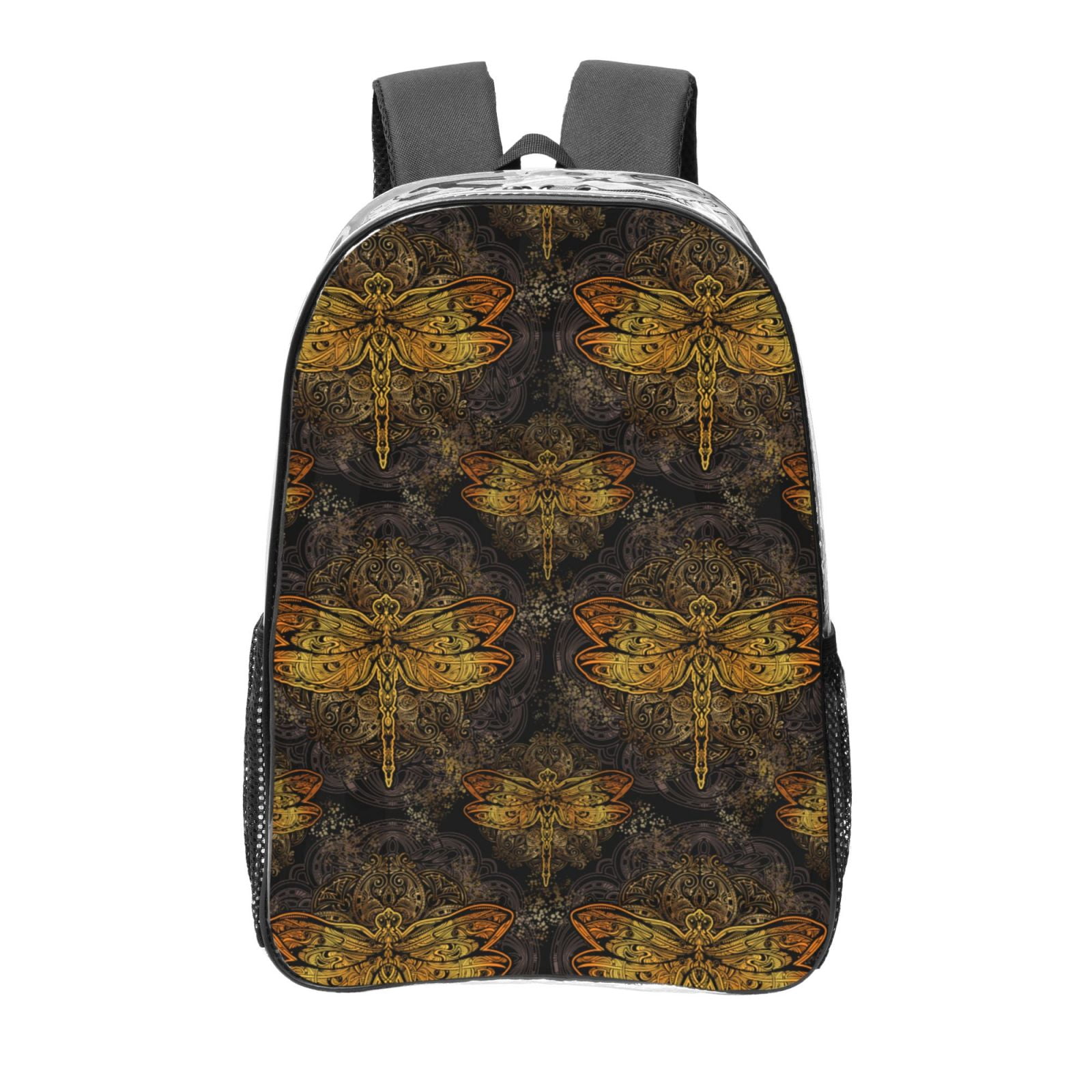 Easygdp Gold Dragonfly Mandala Clear Backpack, Transparent Bookbag for ...