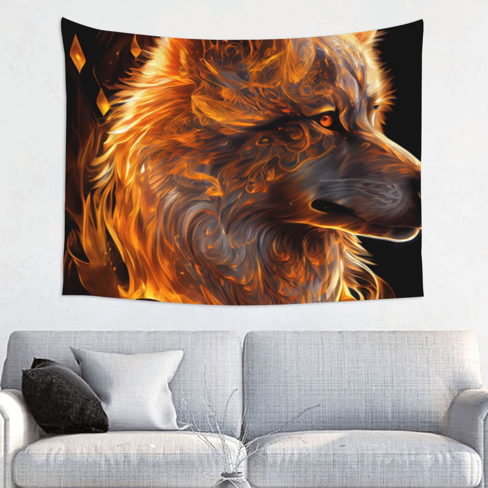 Easygdp Gold Flame Pattern Wolf Tapestrys Boutique Decor Wall Hanging ...