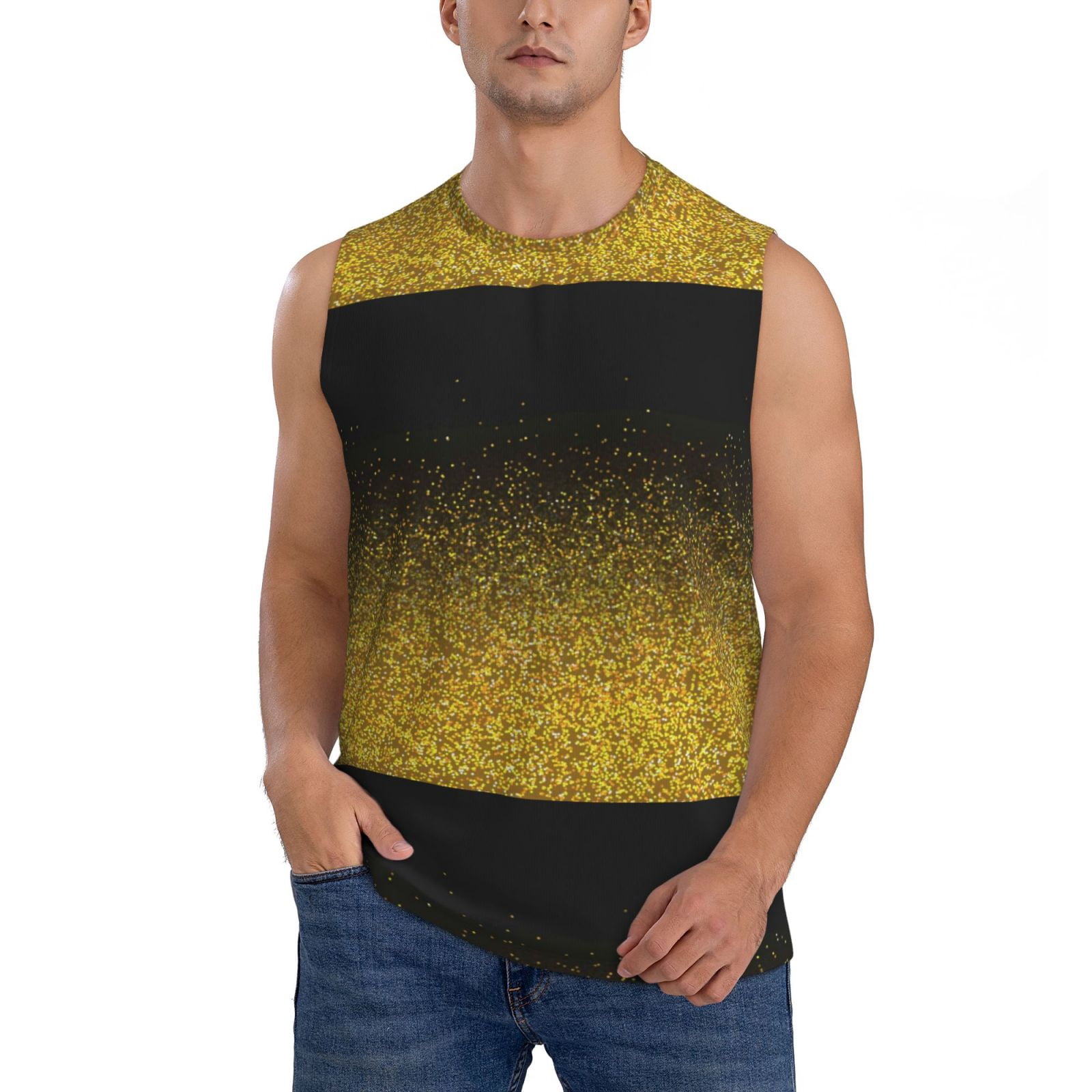 Easygdp Gold Glitter Gradient Men's Breathable Tank Tops Sleeveless ...