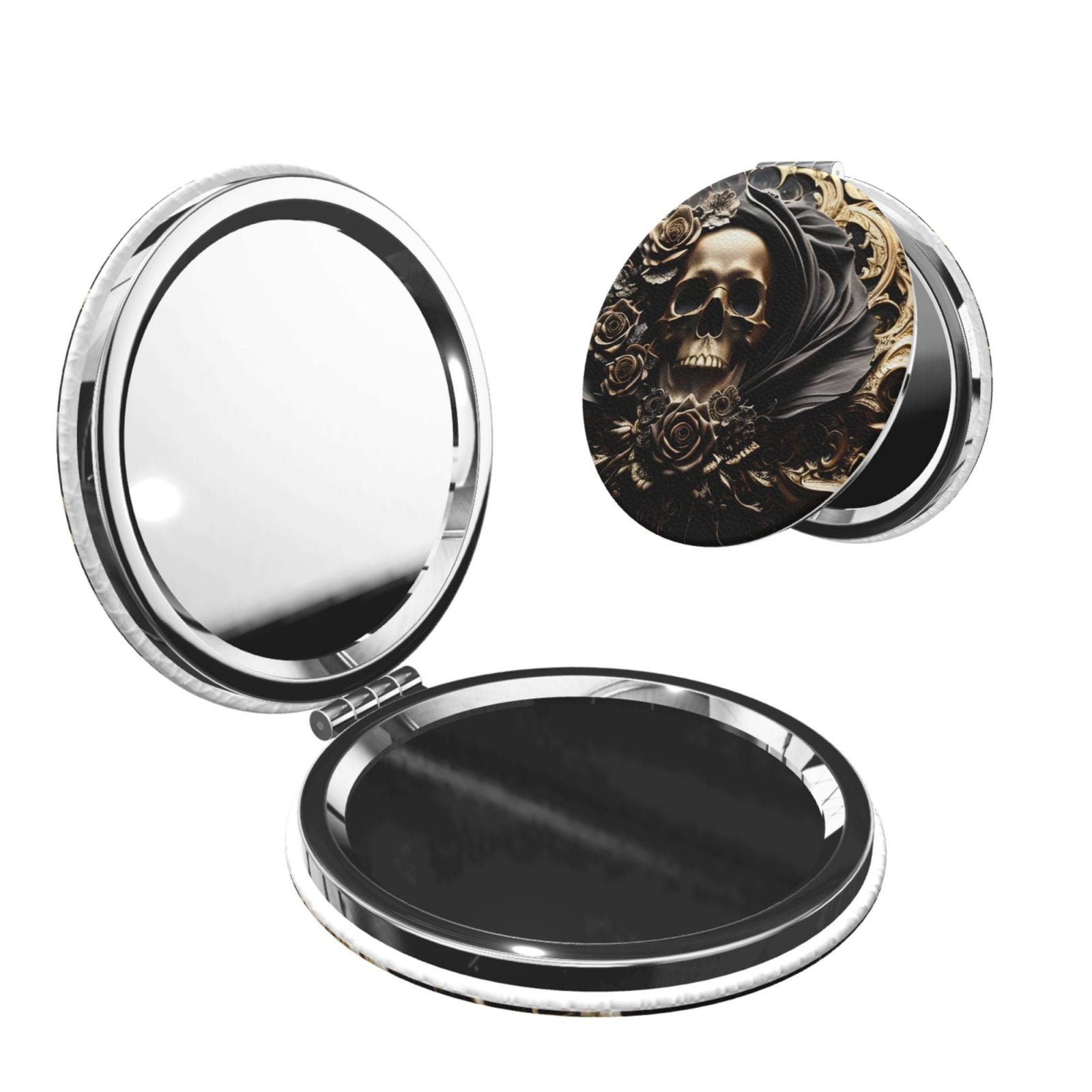 Easygdp Gold Rose Skull Travel Makeup Mirror, 2X Magnifying Mirror 2 ...