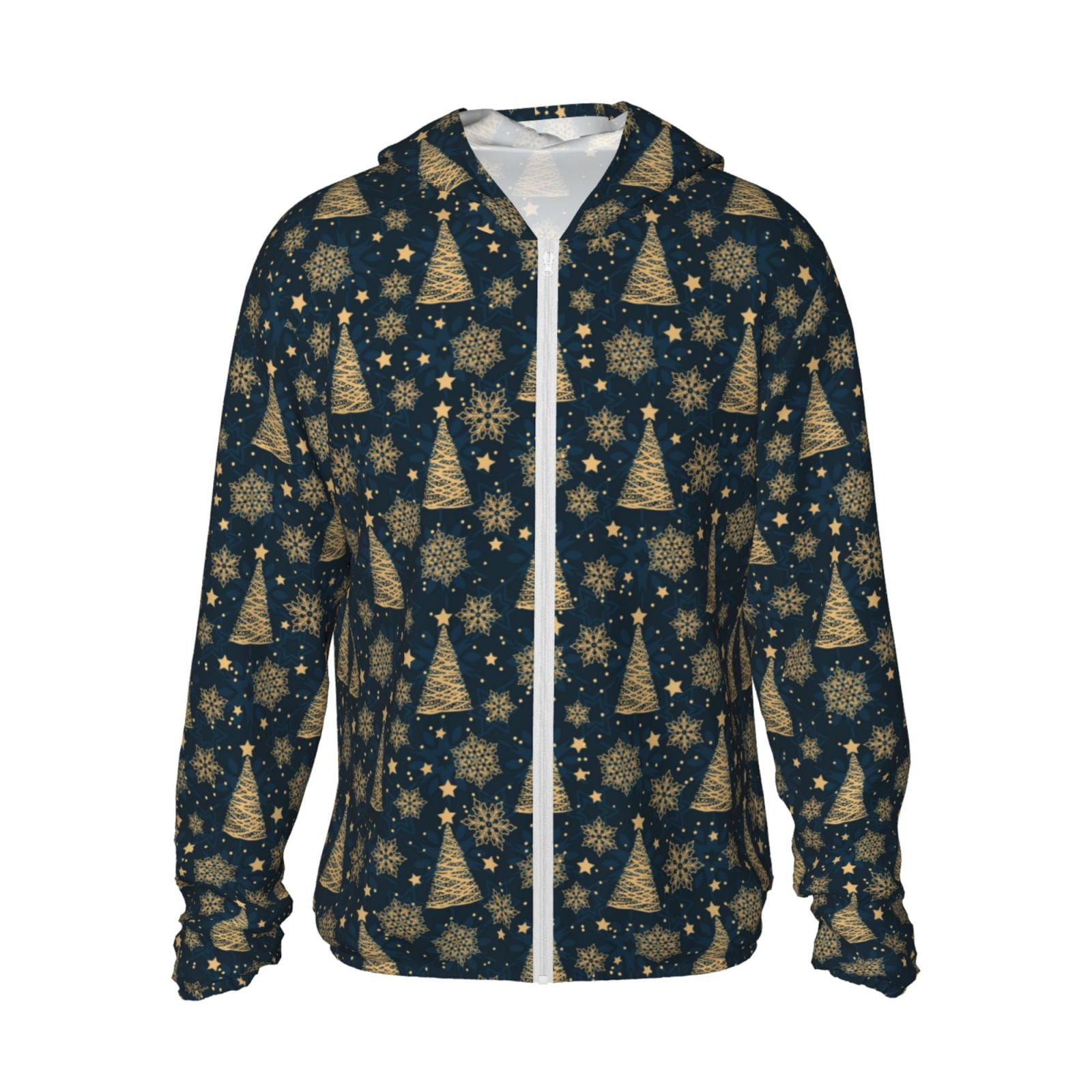 Easygdp Gold Snowflake Christmas Tree Lightweight Long Sleeve Sun Shirt ...