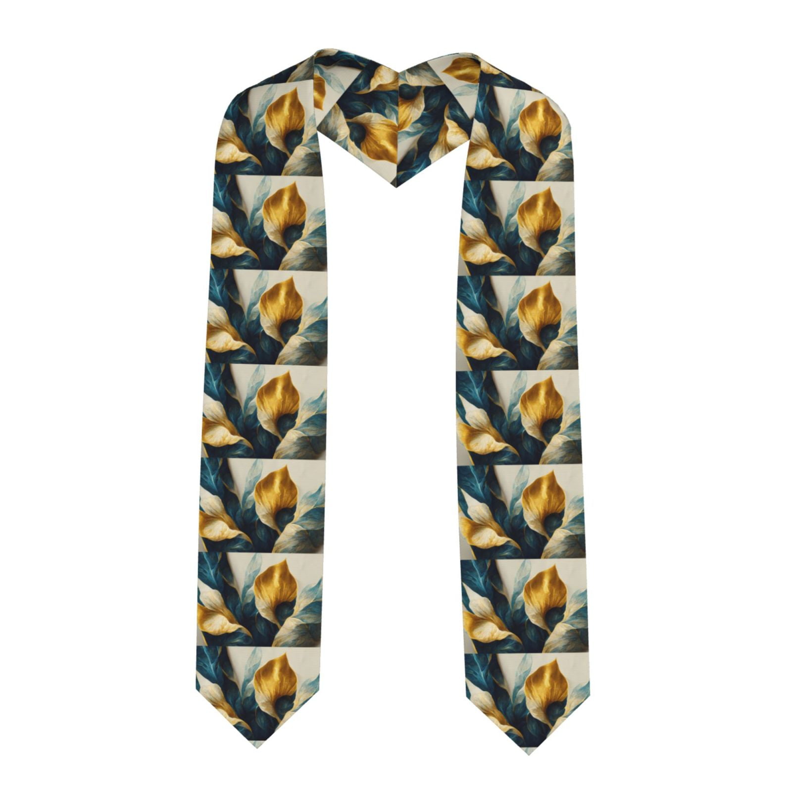 Easygdp Golden Blue Leaf Design Unisex Adult Graduation Stole Shawl 36 ...