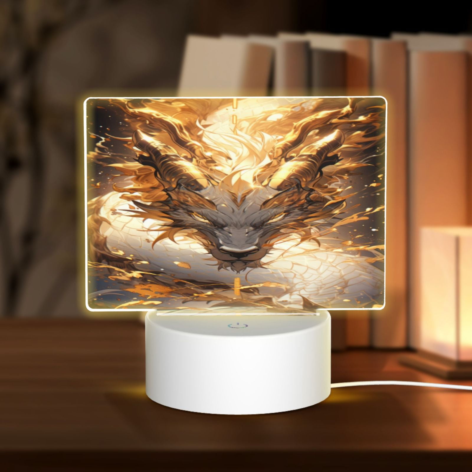 Easygdp Golden Horned White Dragon Rectangular Acrylic Night Light ...