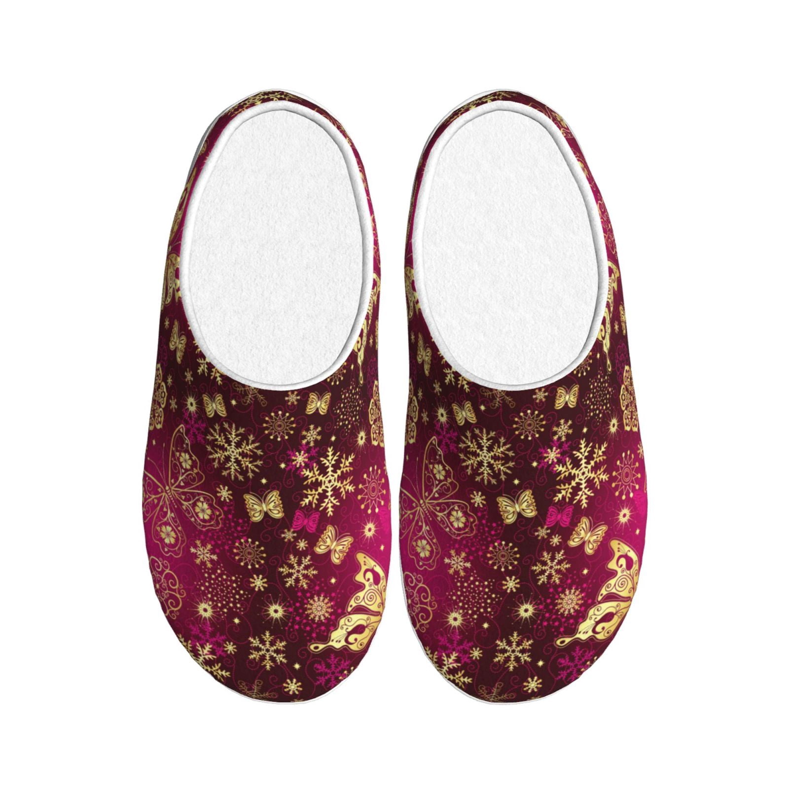 Easygdp Golden Snowflakes And And Butterflies Slippers for Women Mens ...