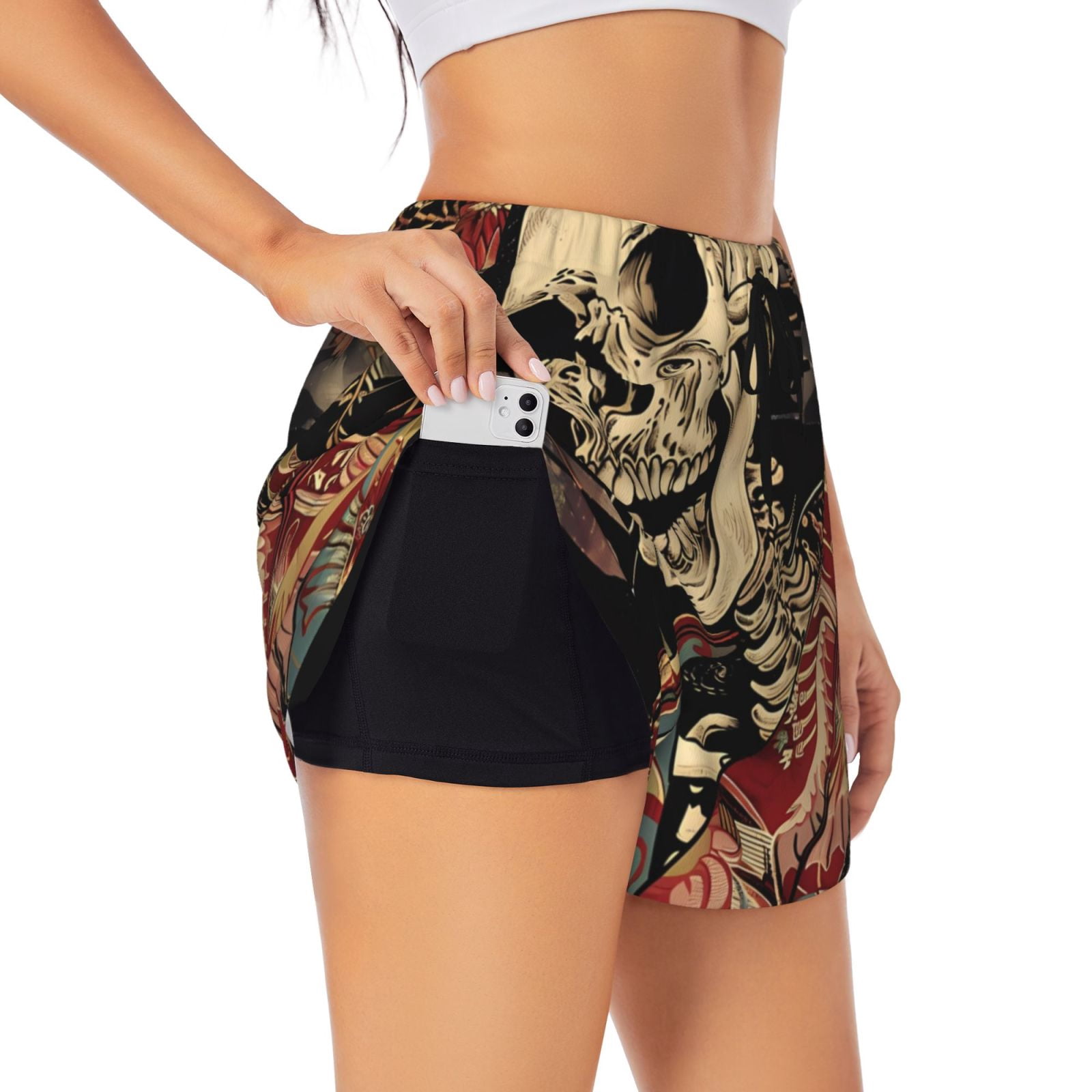 Easygdp Gothic Eastern Floral Skull for Women's Athletic Shorts - High ...