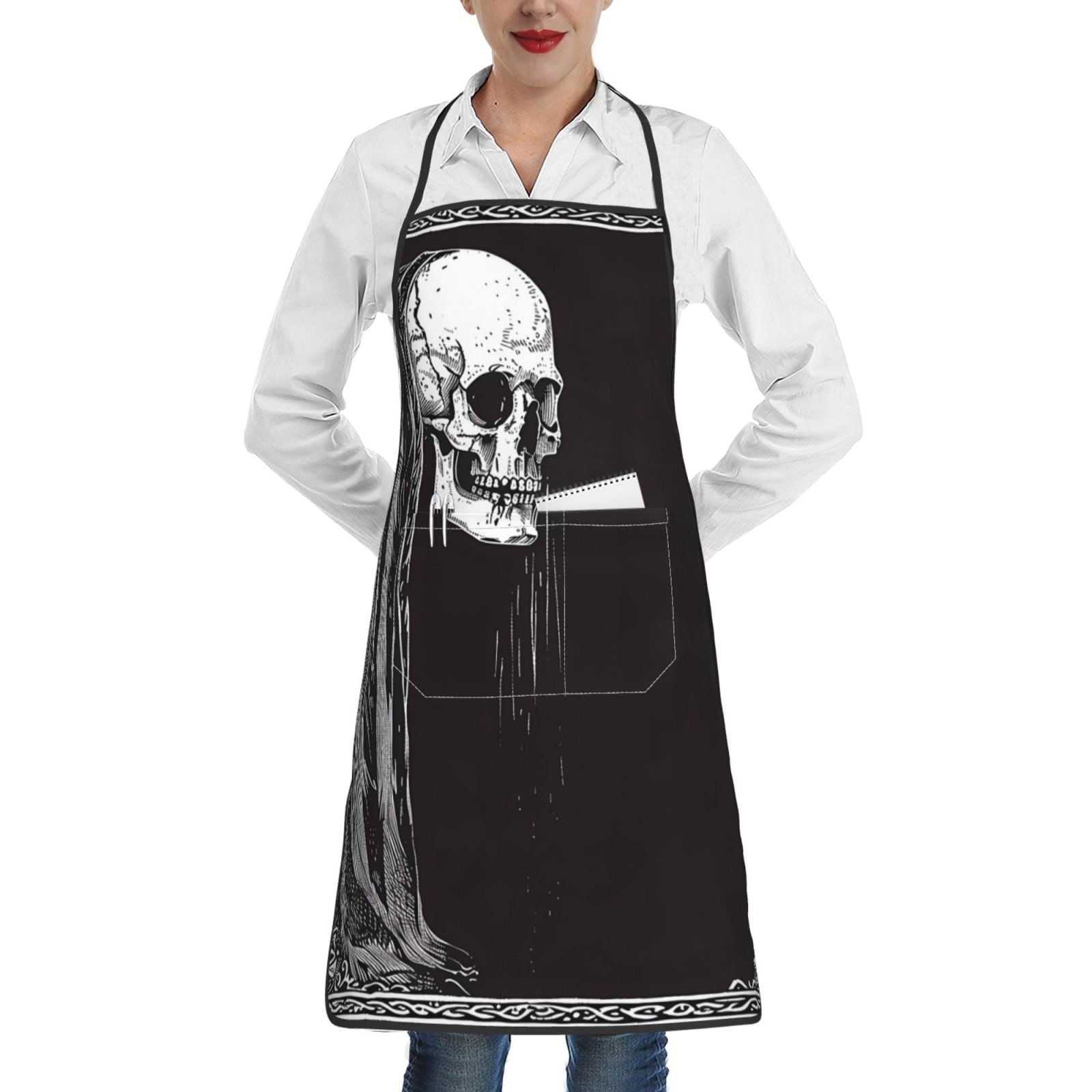 Easygdp Gothic Skull Drape Apron Waterdrop Resistant with 2 Pockets,Oil ...