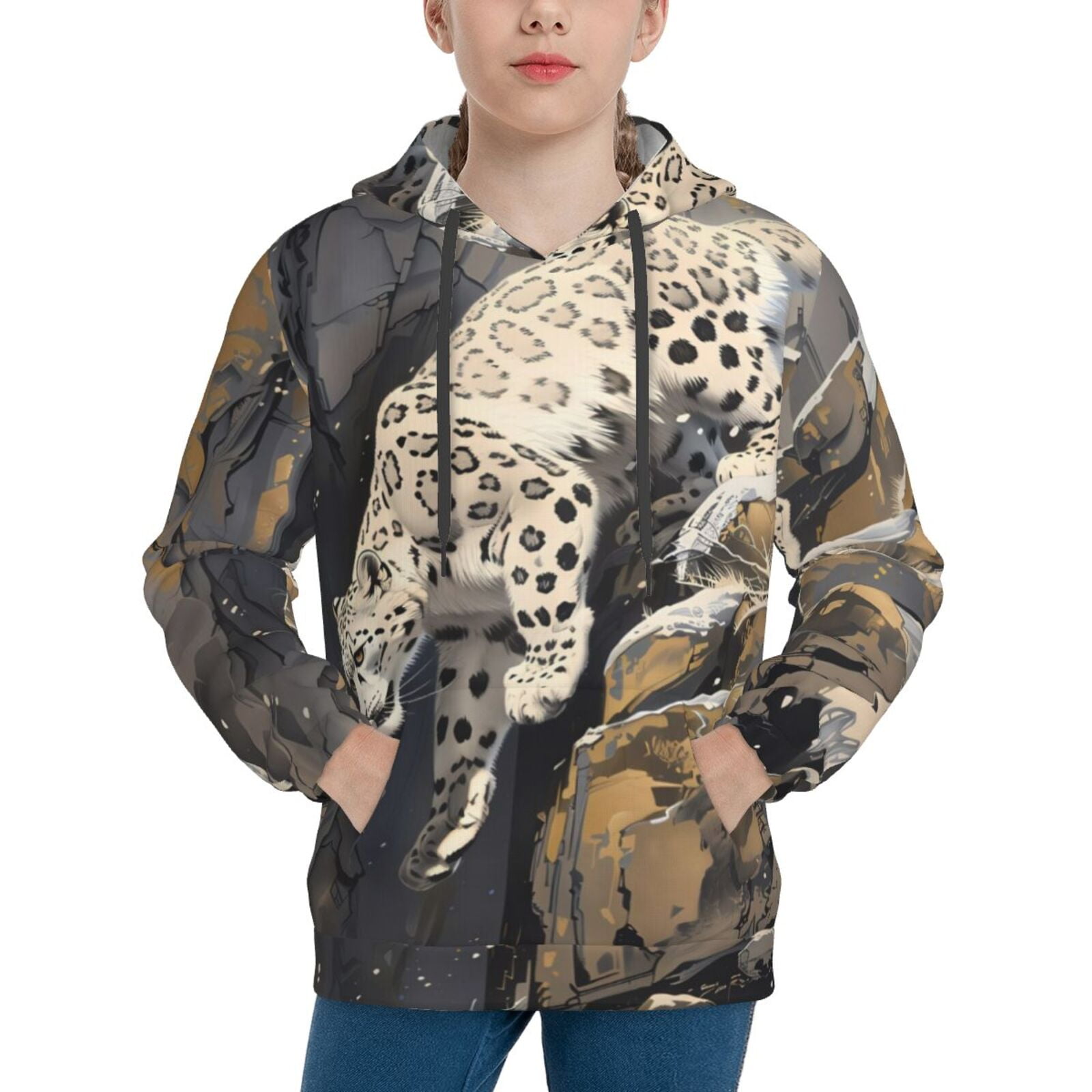 Easygdp Graceful Snow Leopard Boys Hoodie Kids Sweatshirt Youth ...