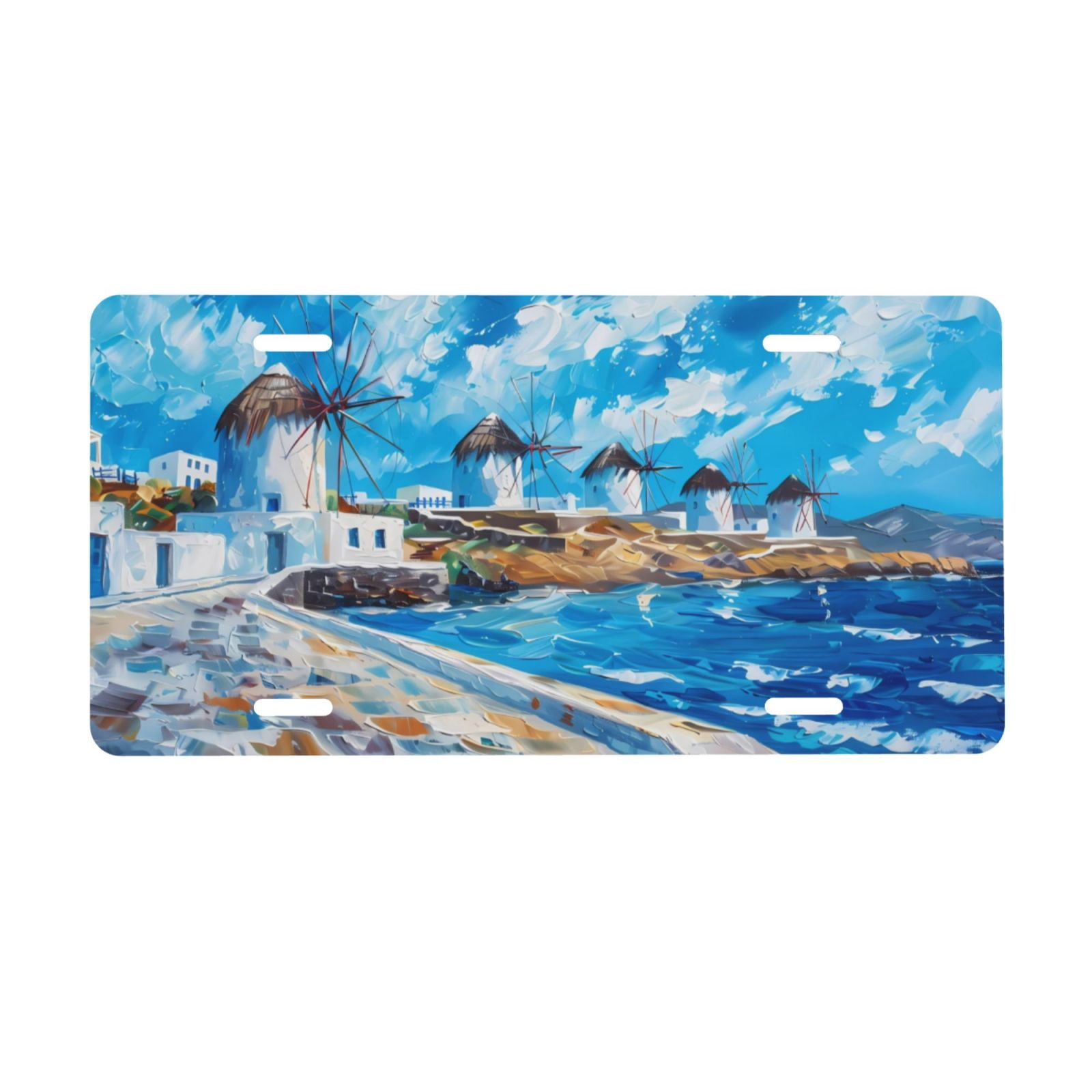 Easygdp Greek Island Windmills Painting License Plate Car Front License ...