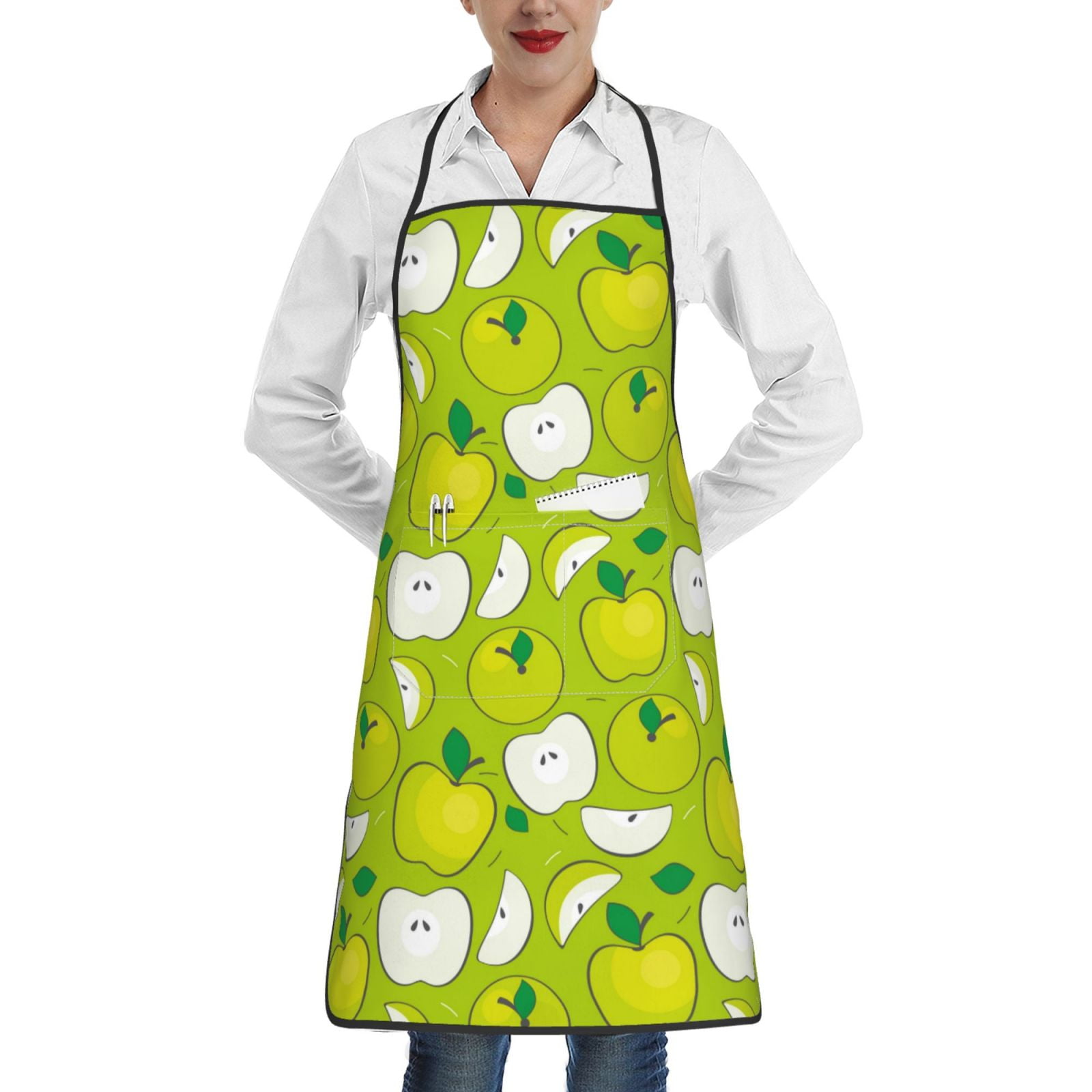 Easygdp Green Apple Apron Waterdrop Resistant with 2 Pockets,Oil ...