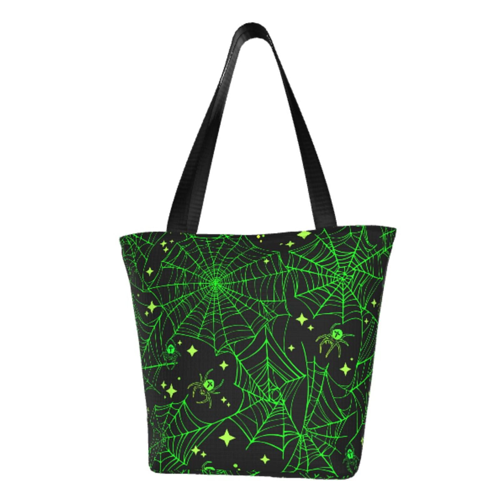 Easygdp Green Bright Web with Spiders Stylish Canvas Handbag Shoulder ...