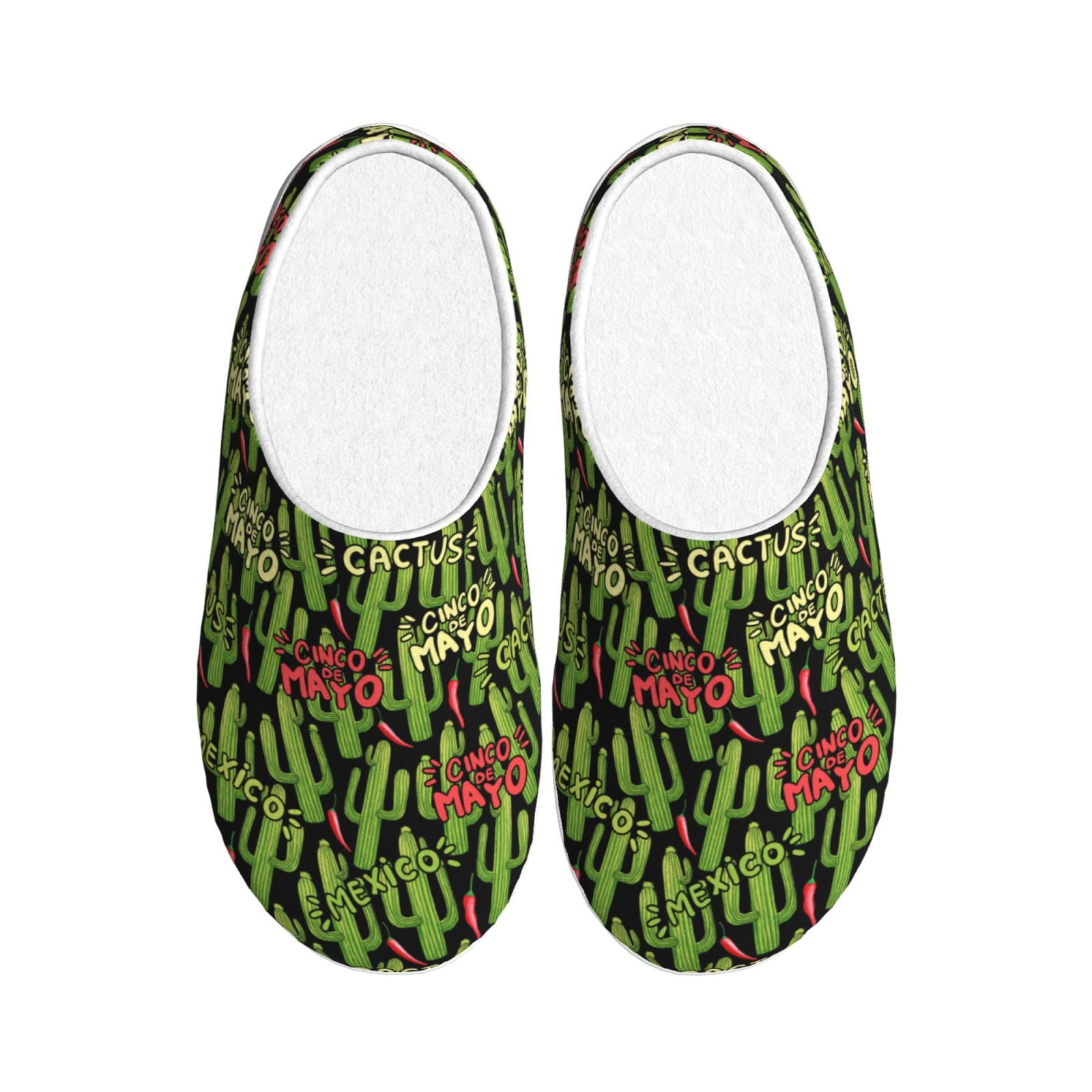Easygdp Green Cacti And Red Chili Slippers for Women Mens Winter Warm ...