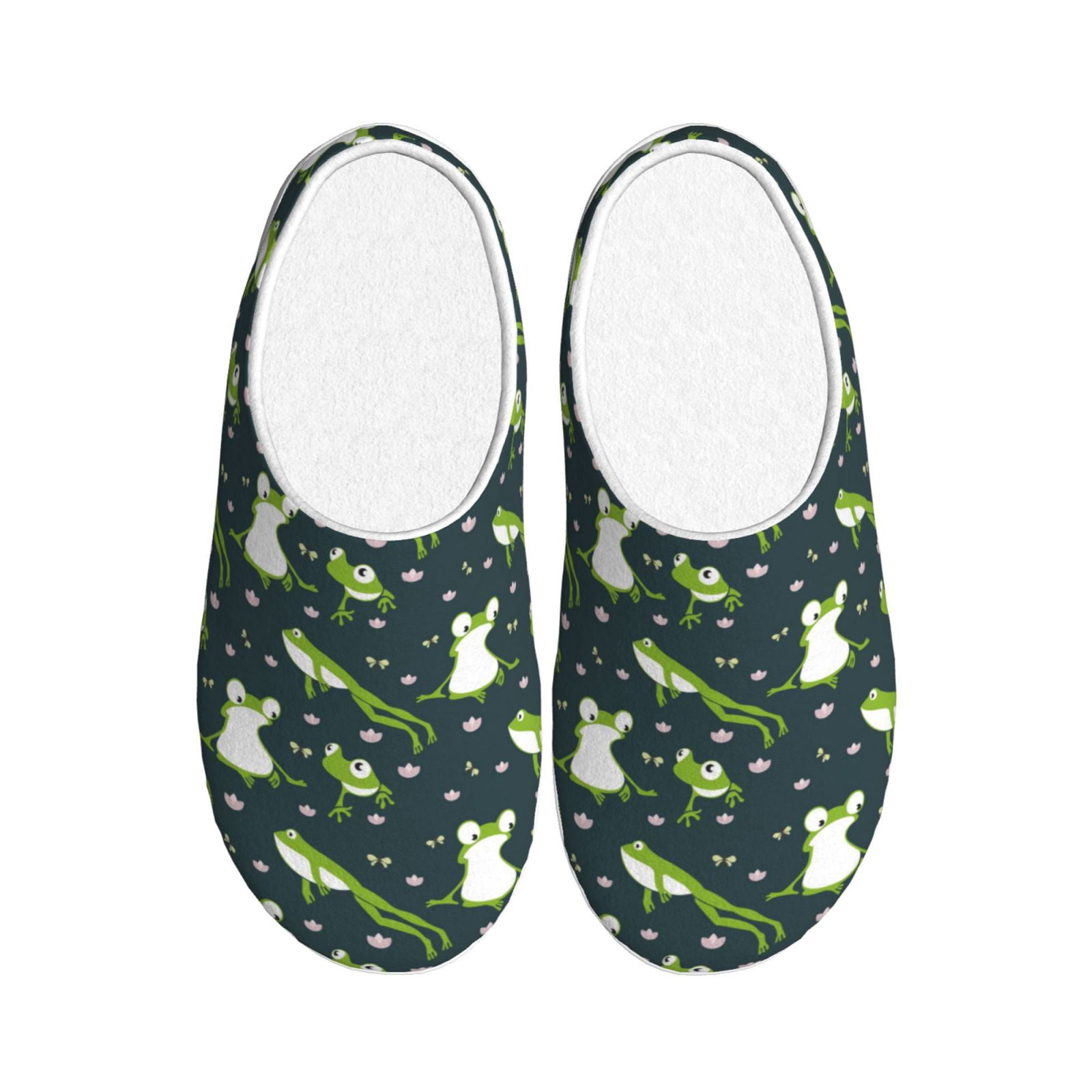 Easygdp Green Frogs Slippers for Women Mens Winter Warm Home Slippers ...
