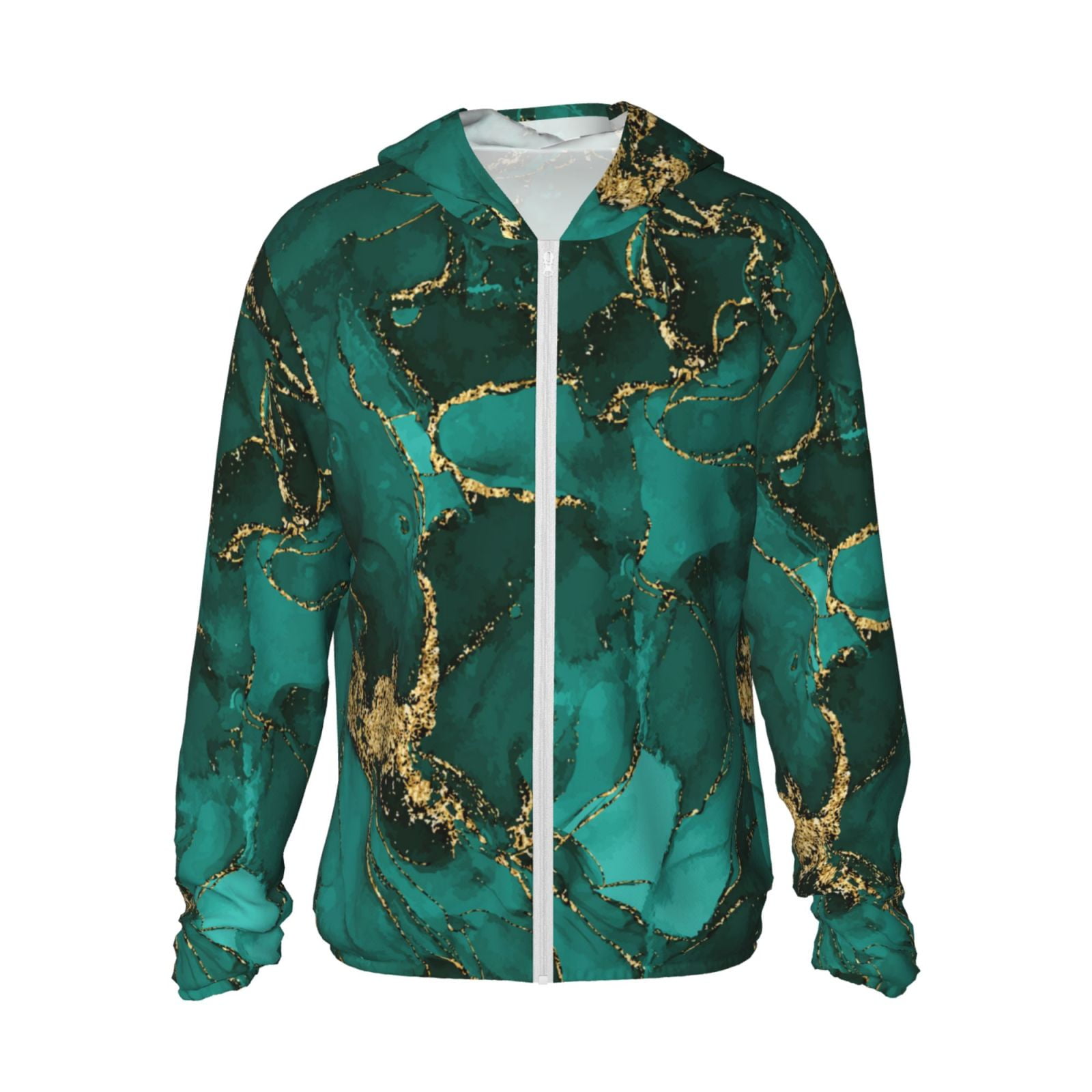 Easygdp Green Gold Glitter Lightweight Long Sleeve Sun Shirt Sports ...