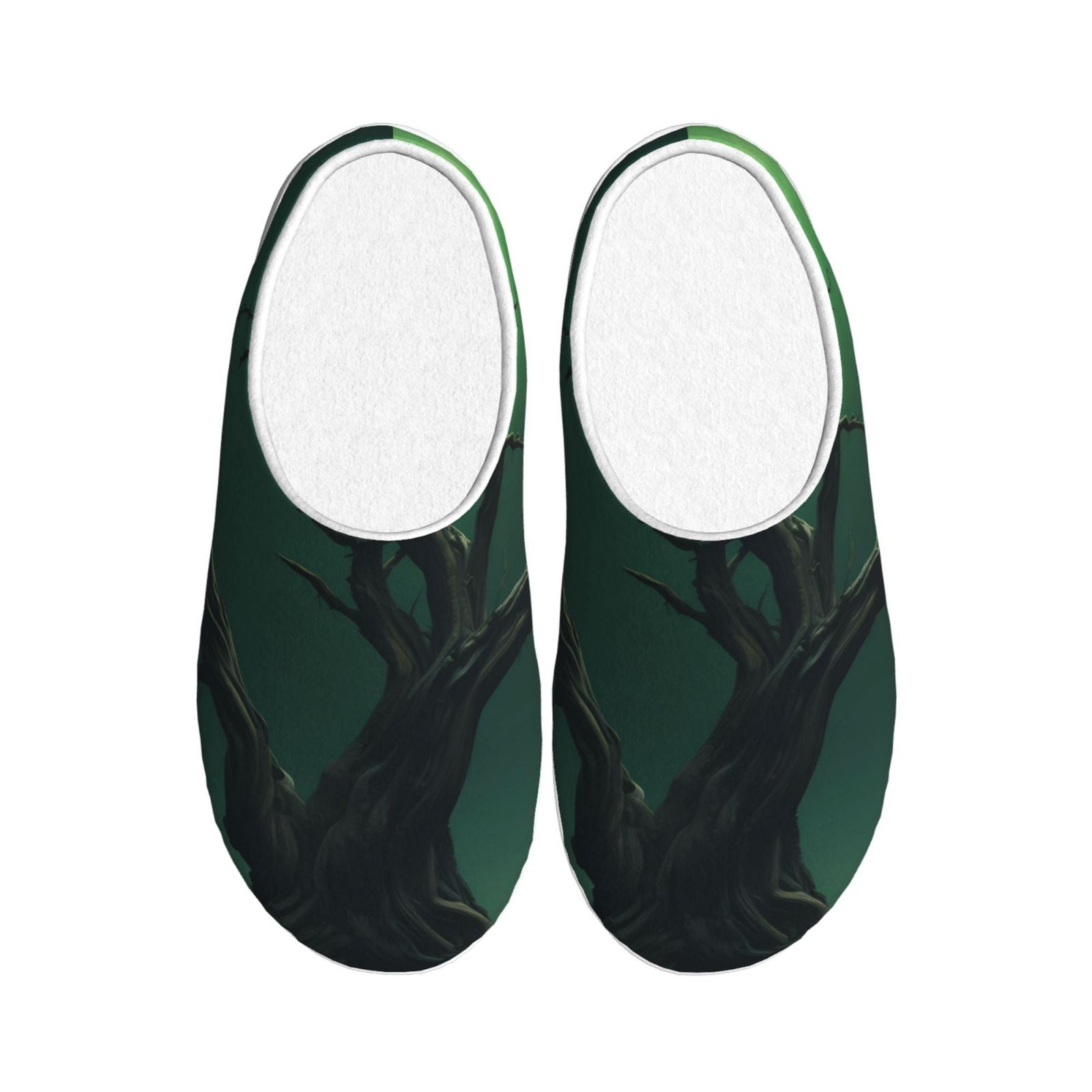 Easygdp Green Night Sky Moon Branches Slippers for Women Mens Winter ...