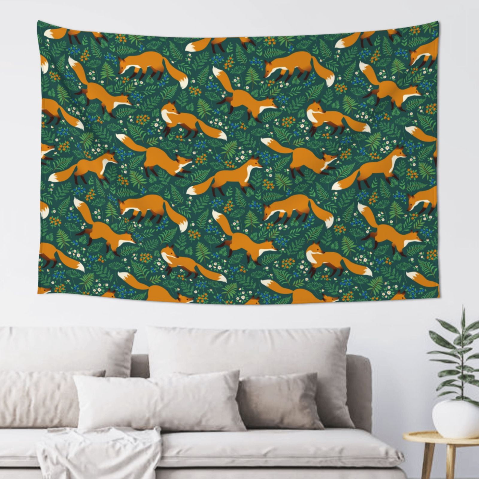 Easygdp Green Plants with Fox Tapestry Wall Hanging, Wall Tapestries ...