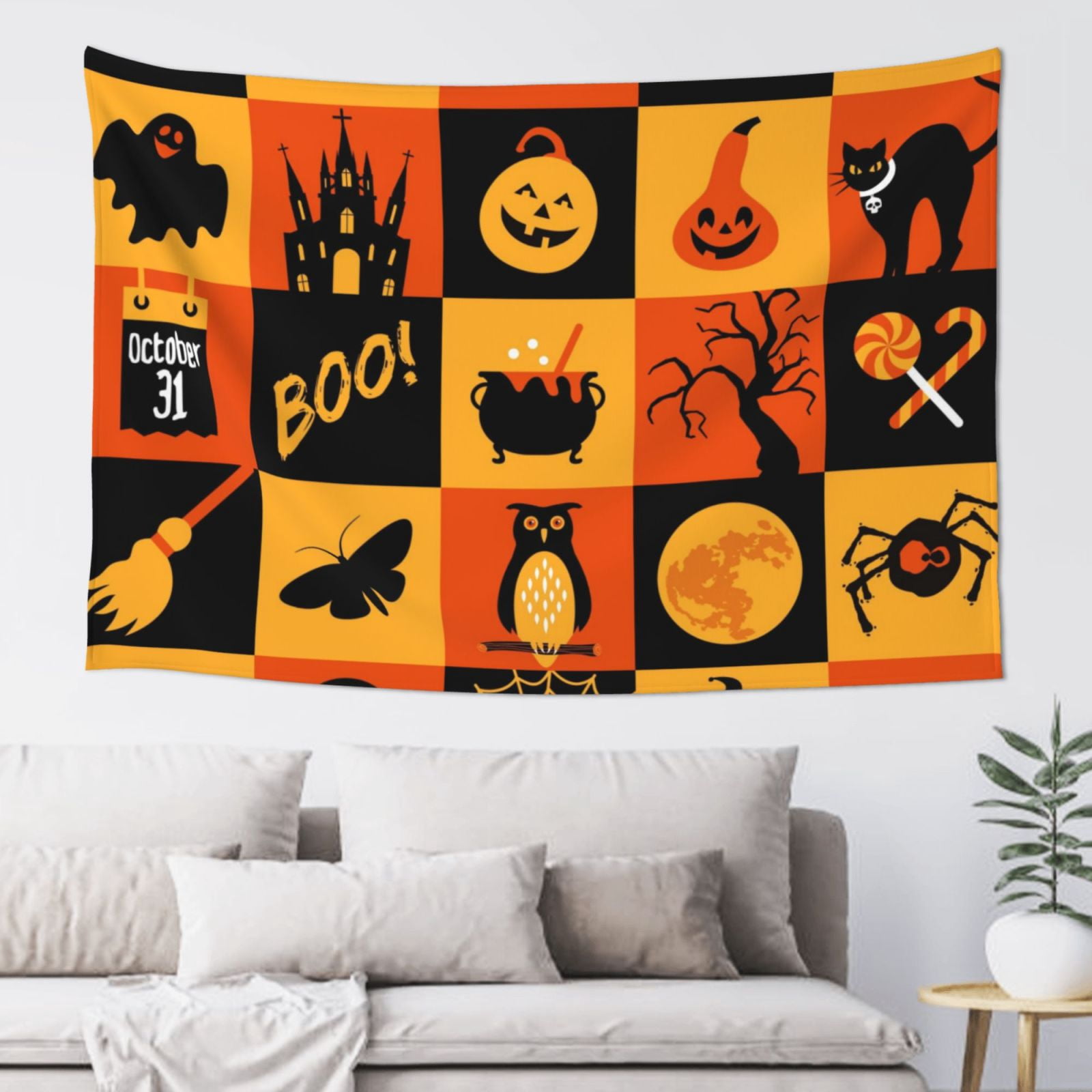 Easygdp Halloween Banner Symbols Tapestry Wall Hanging, Wall Tapestries ...