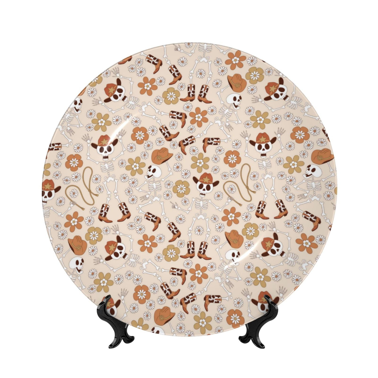 Easygdp Halloween Dancing Cowboy Skeleton Bone China Decorative Plate ...