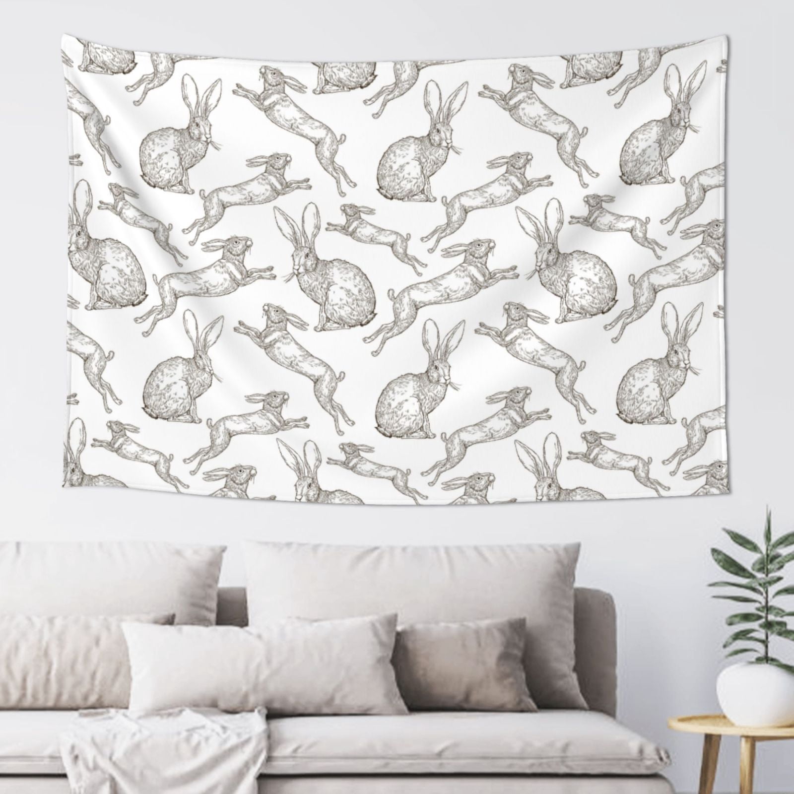 Easygdp Hand Drawn Rabbit Tapestry Wall Hanging, Wall Tapestries for ...