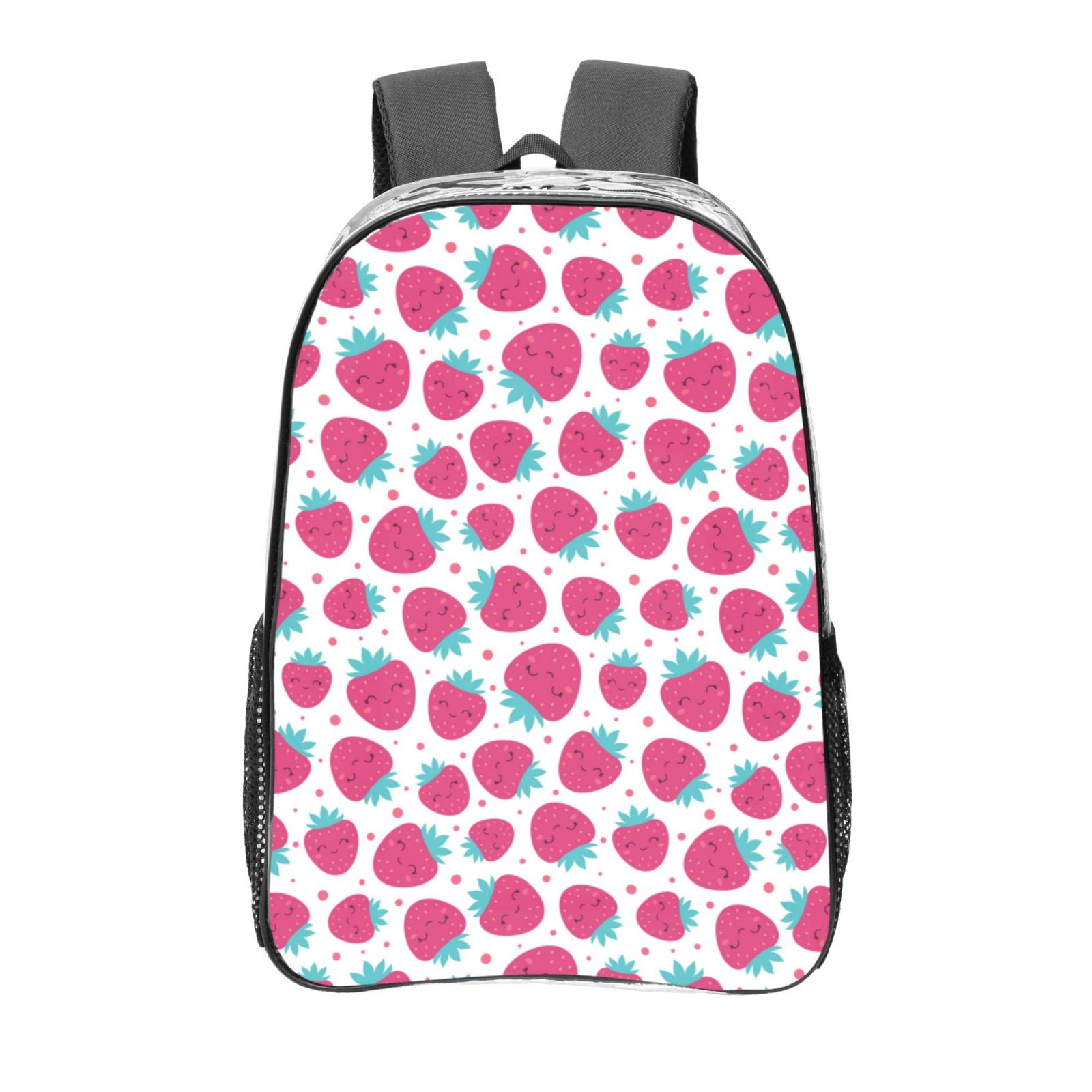 Easygdp Hand Drawn Strawberry Clear Backpack, Transparent Bookbag for ...