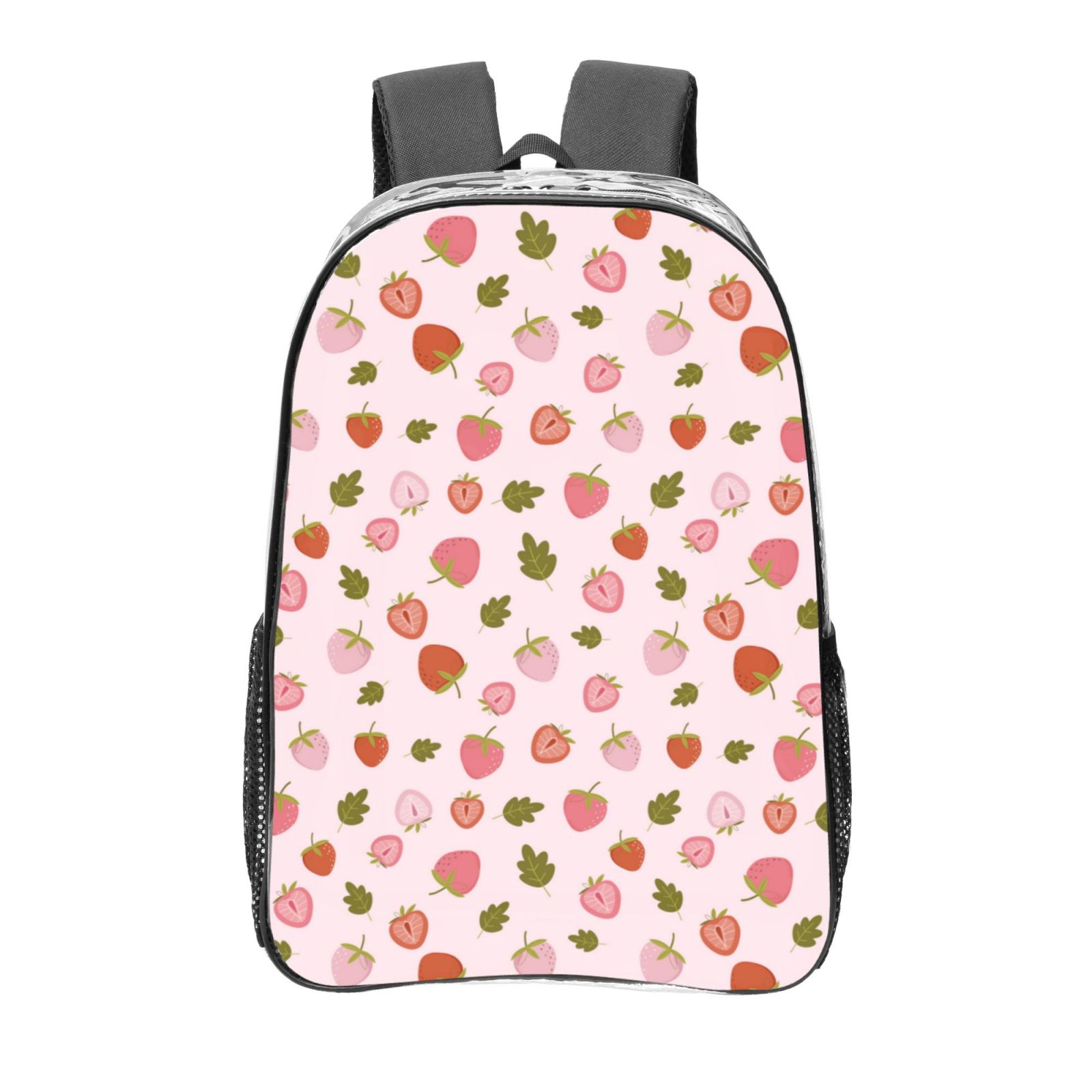 Easygdp Hand Drawn Strawberry Clear Backpack, Transparent Bookbag for ...